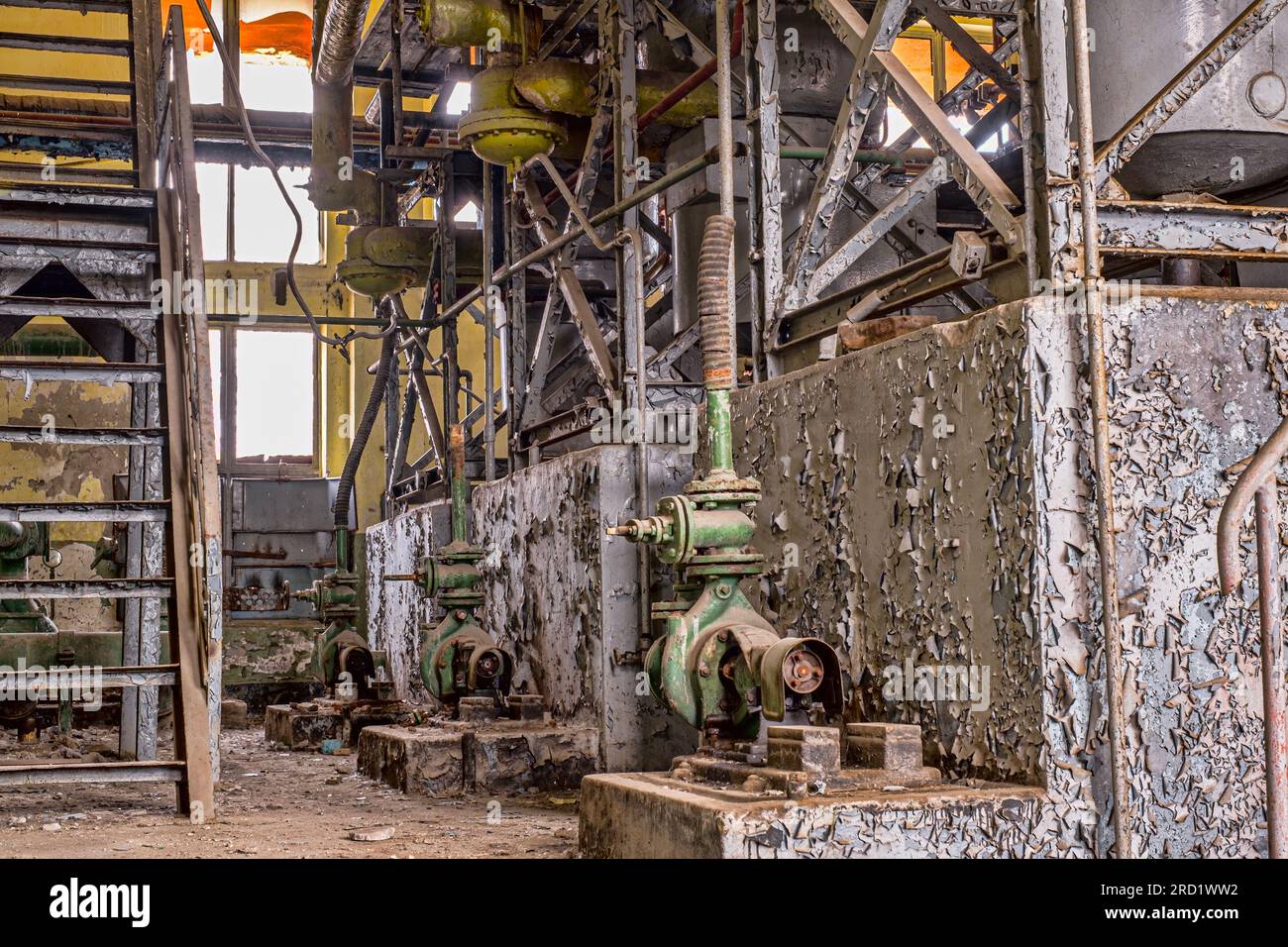 Abandoned ruined industrial warehouse or factory building inside Stock ...