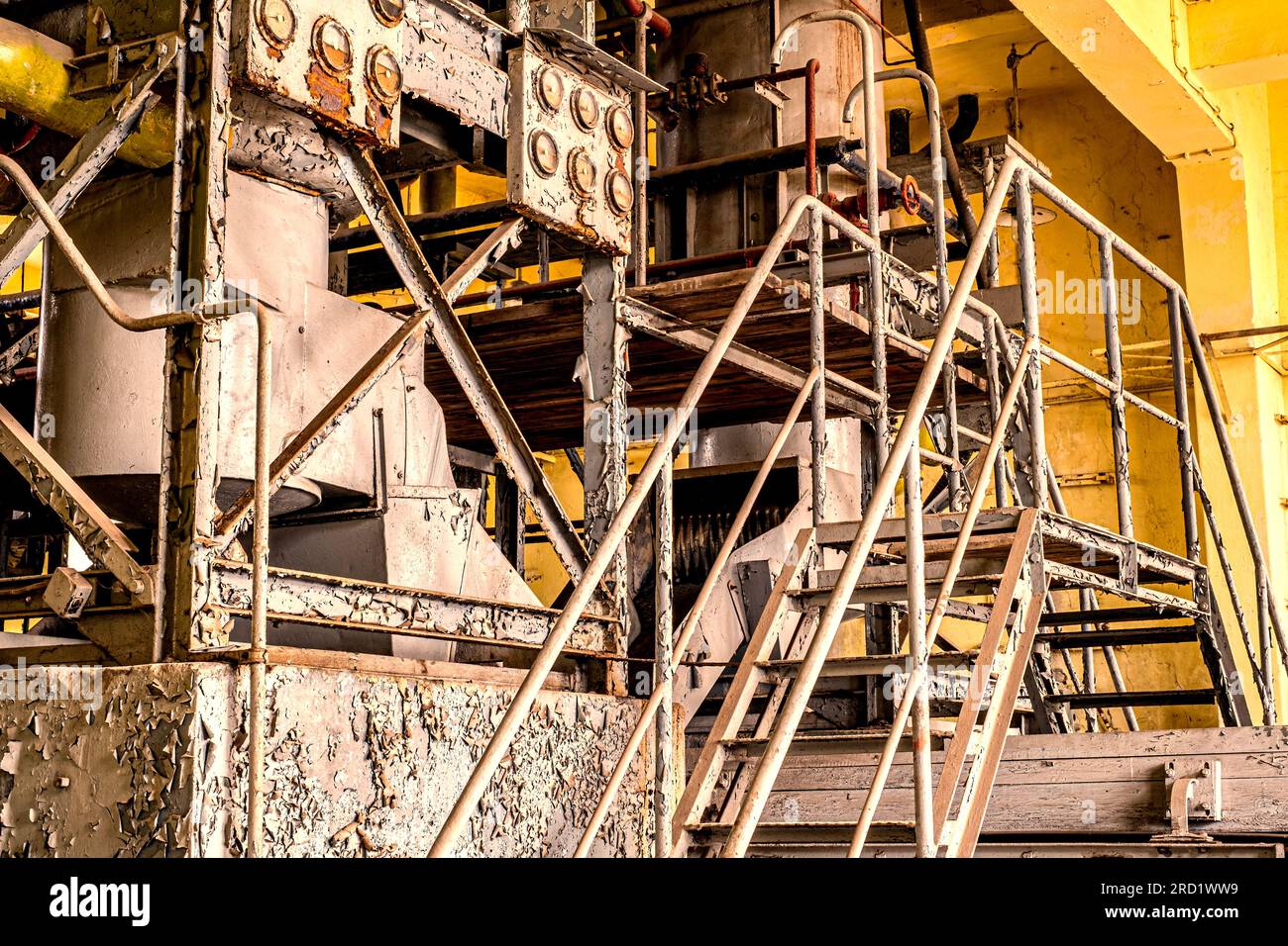 Abandoned ruined industrial warehouse or factory building inside Stock ...