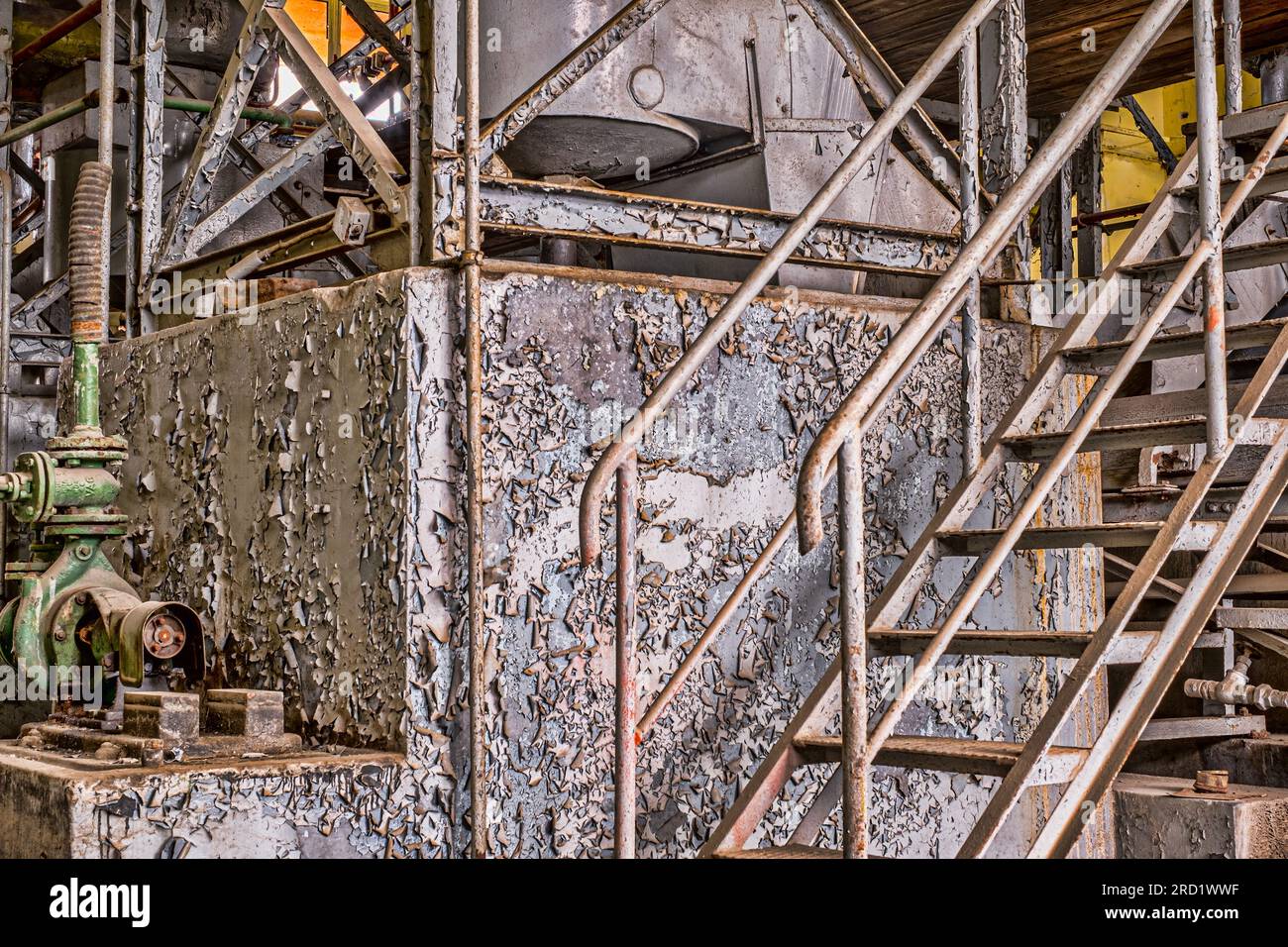 Abandoned ruined industrial warehouse or factory building inside Stock ...