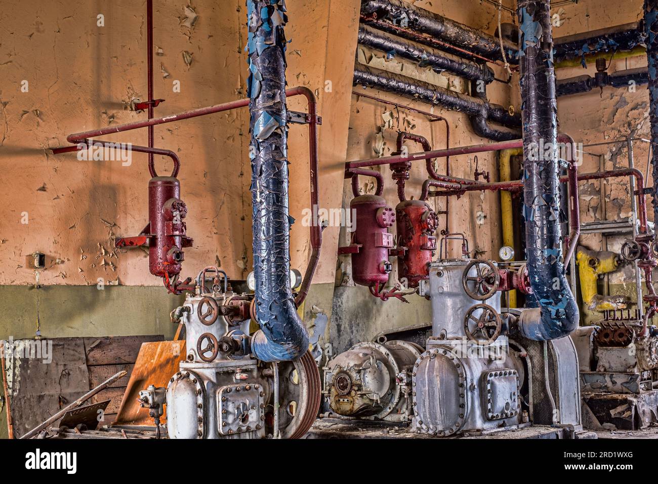 Abandoned ruined industrial warehouse or factory building inside Stock ...