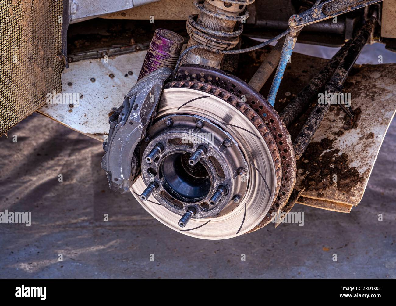 Rally race car brake system detail close up Stock Photo - Alamy