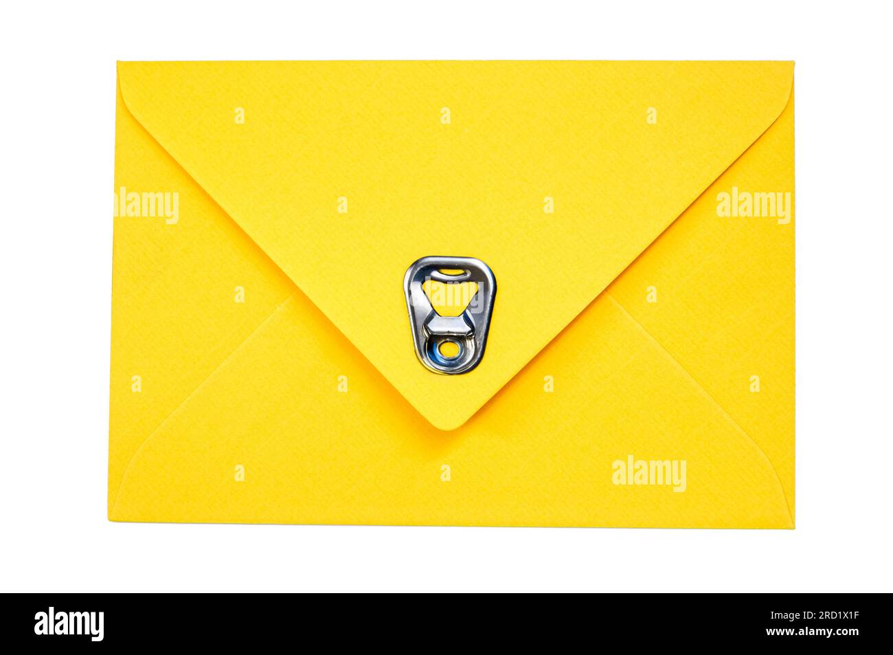 yellow vintage paper envelope with old metallic soda Can ring pull ...