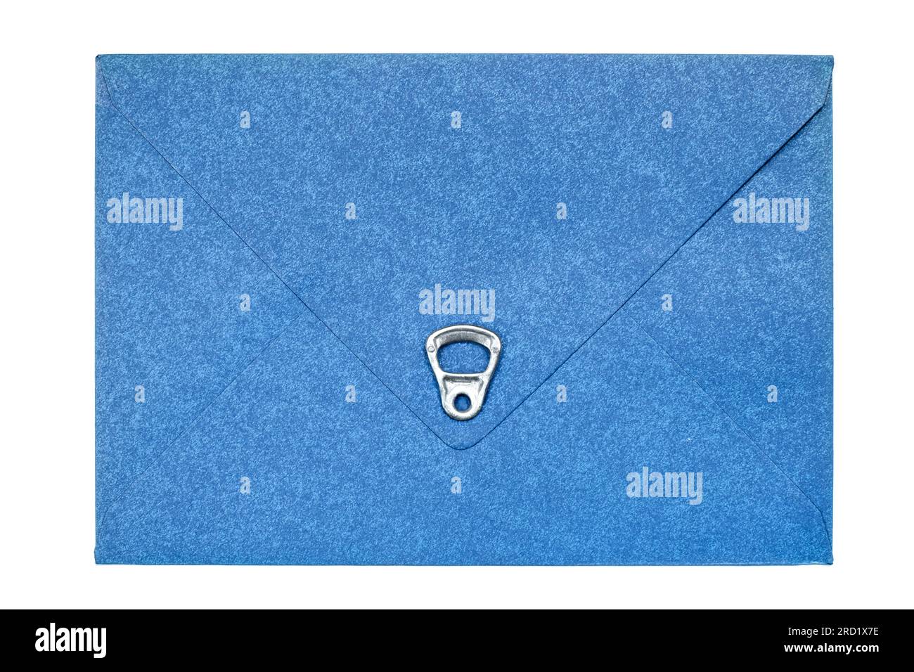 blue vintage paper envelope with aluminum Can ring pull isolated on the ...