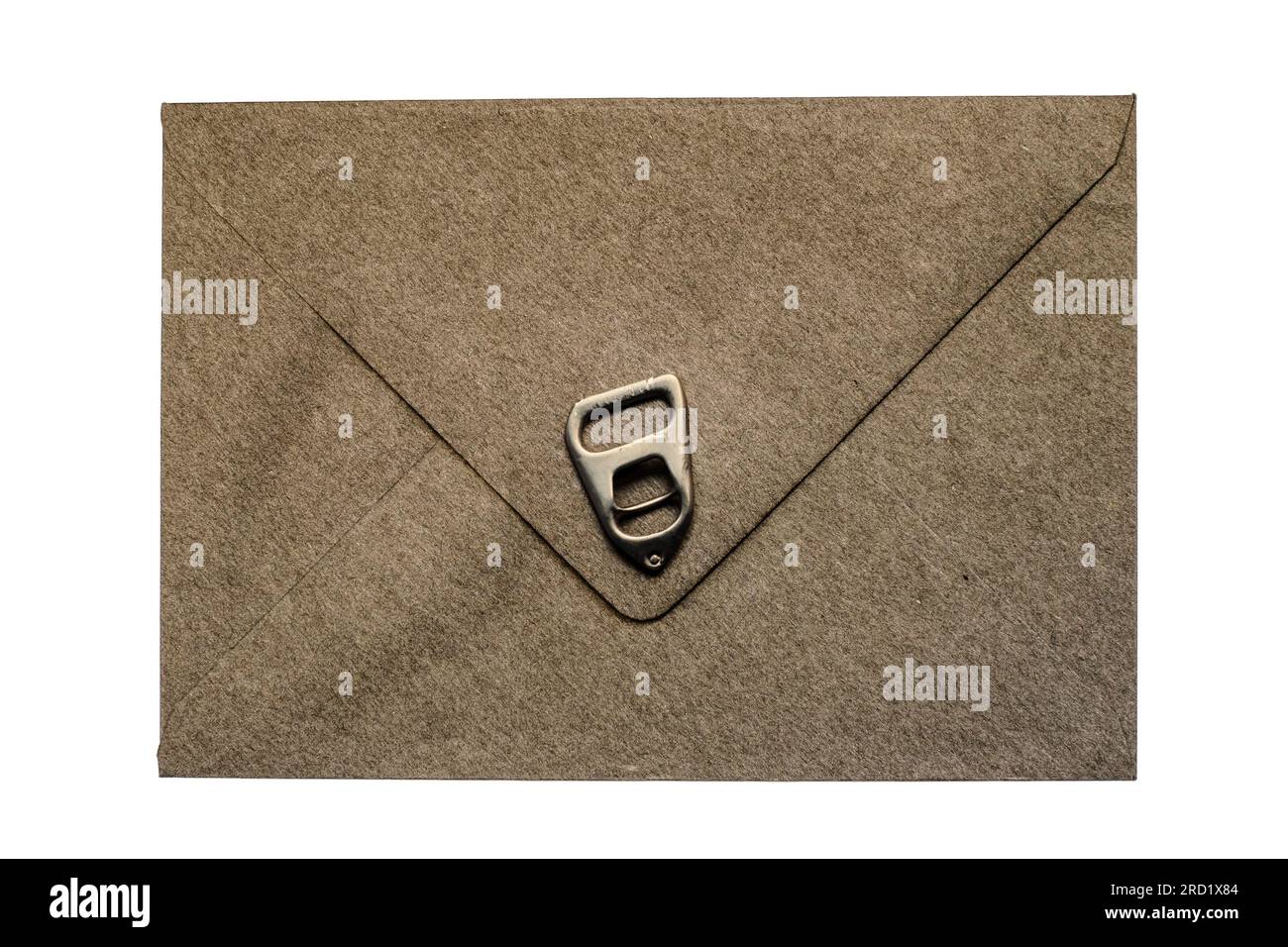 brown vintage paper envelope with old metallic soda Can ring pull ...