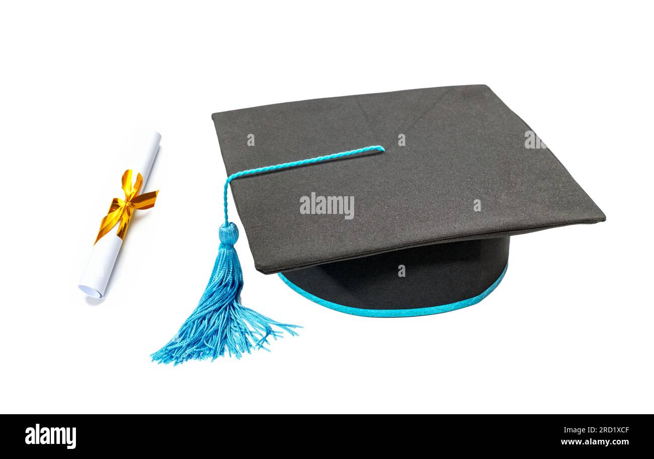Graduation cap with diploma on white background Stock Photo - Alamy