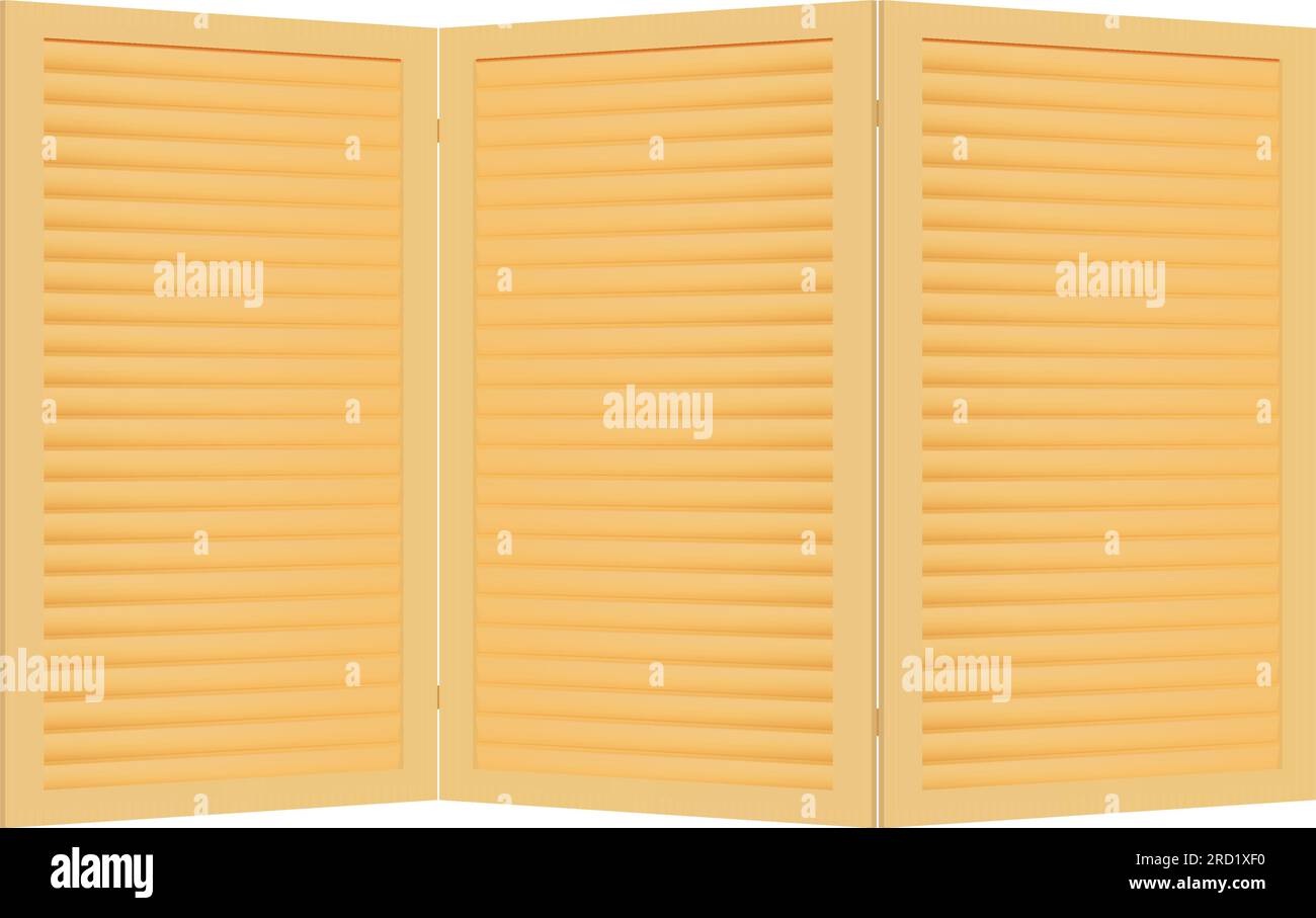 Wooden folding screen with horizontal slats, consisting of three ...
