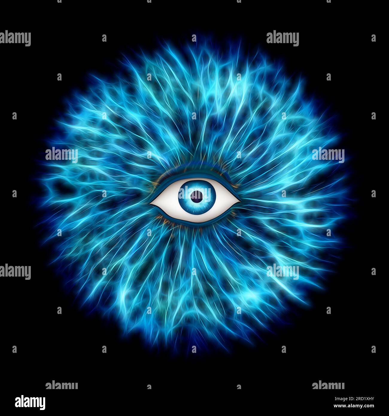Illustration of a blue electrify human iris on black background ...