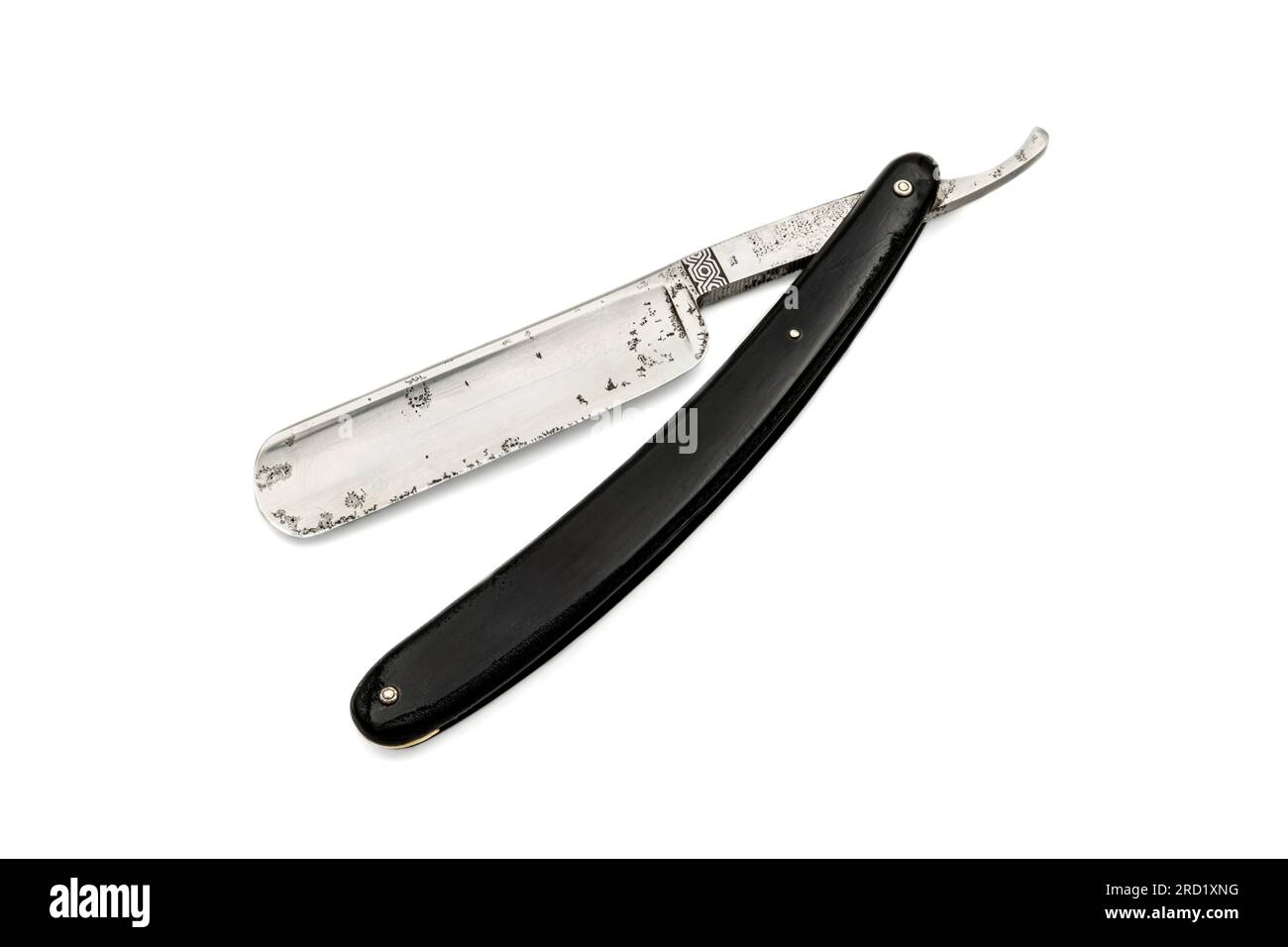 Old black razor, vintage shaving blade. Isolated on a white background ...