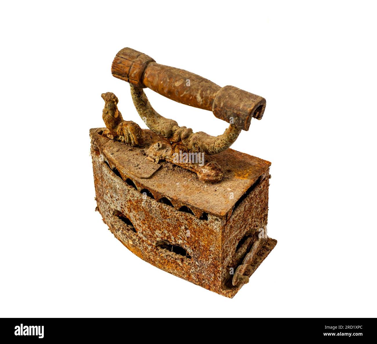 Old iron rust covered with dust and cobwebs isolated on white ...