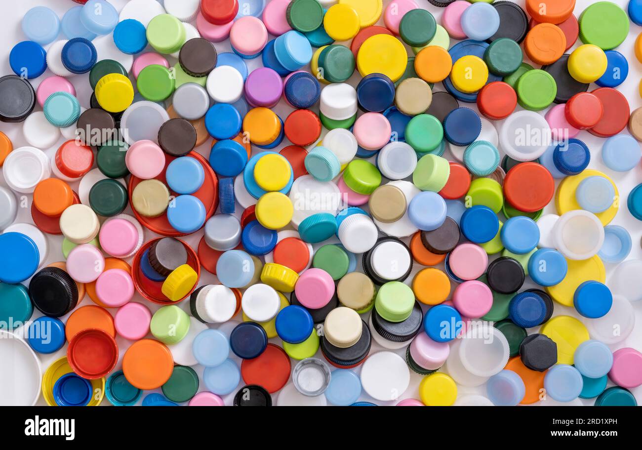 Recycled Multicolored Plastic Bottle Caps Stock Photo - Alamy