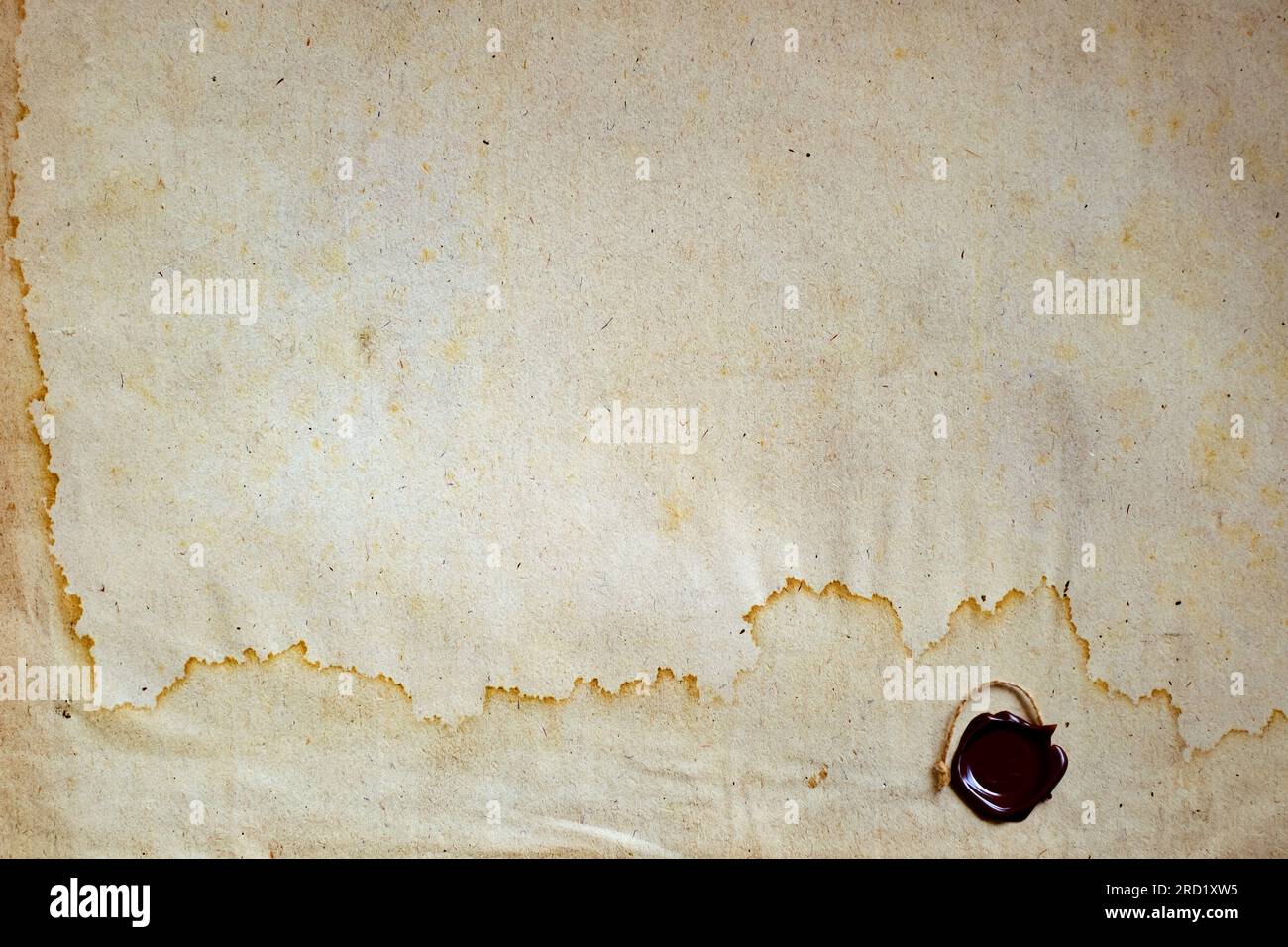 old paper with water stains and wax seal with string Stock Photo - Alamy
