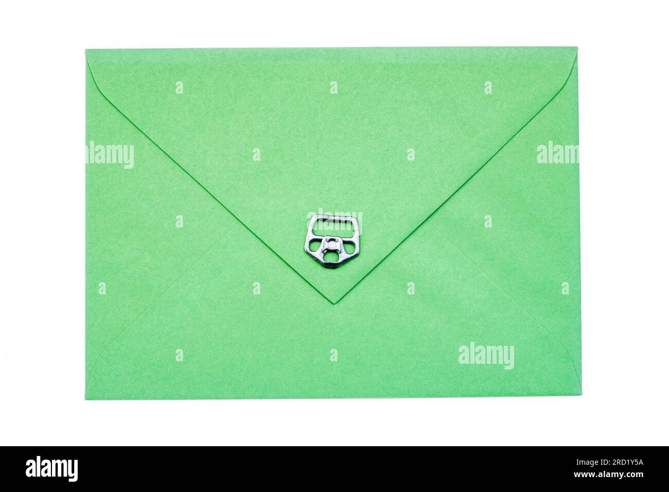 vintage paper envelope with old metallic soda Can ring pull isolated on ...