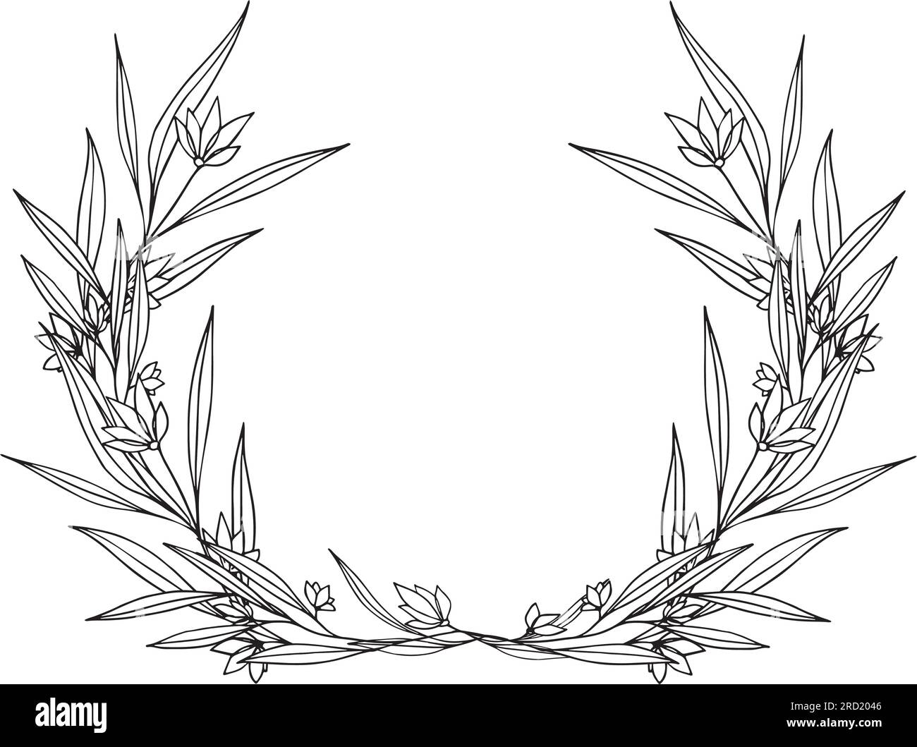 Vector hand drawn botanical circle frame with flowers. Elegant minimal ...