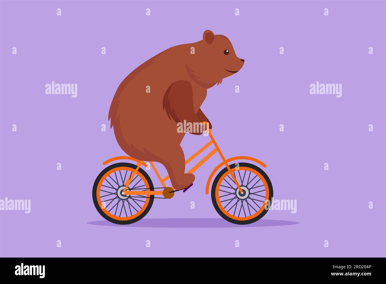 Graphic flat design drawing a trained brown bear playing bicycle around ...