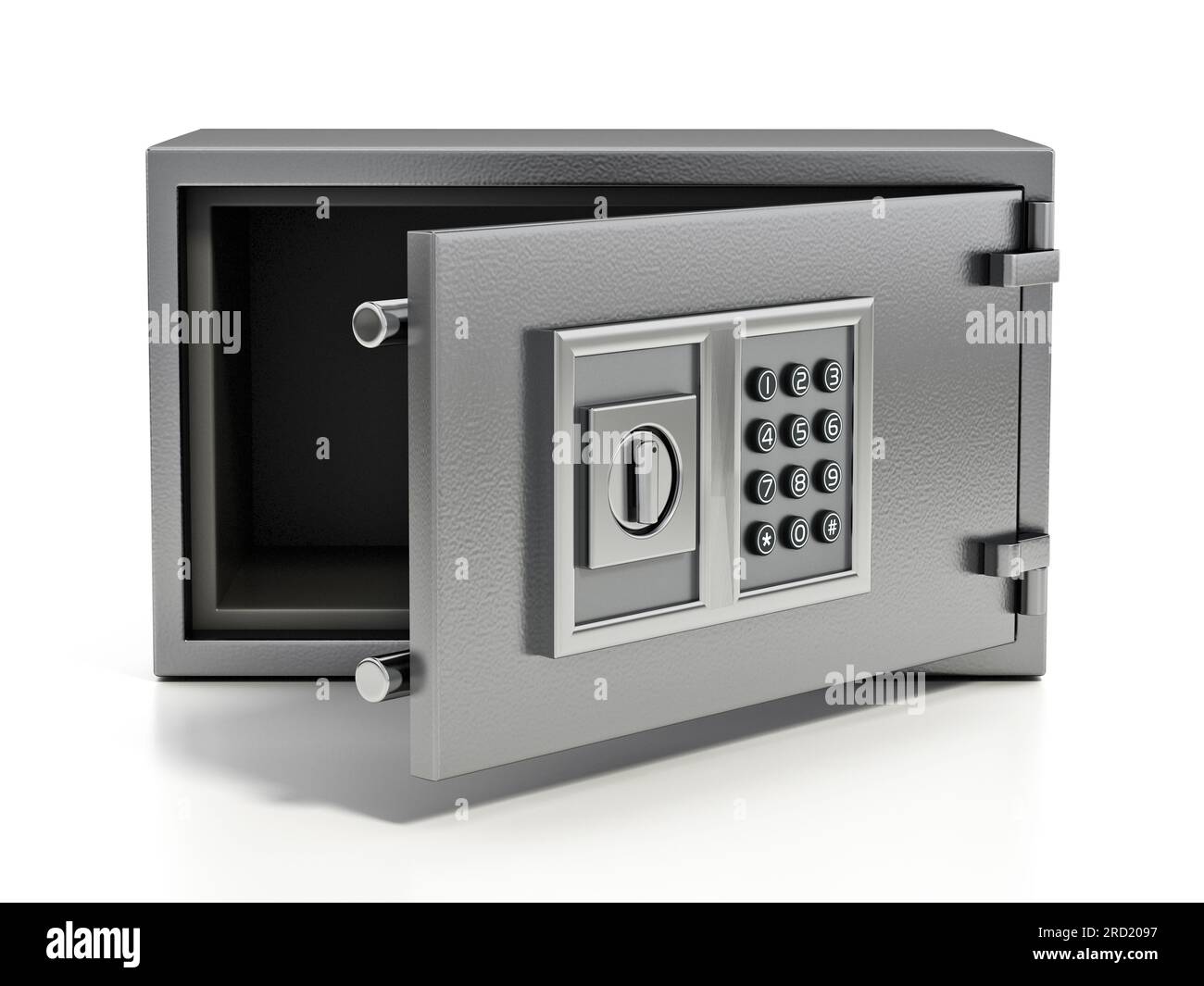 Open wall safe with digital keypad isolated on white background. 3D ...