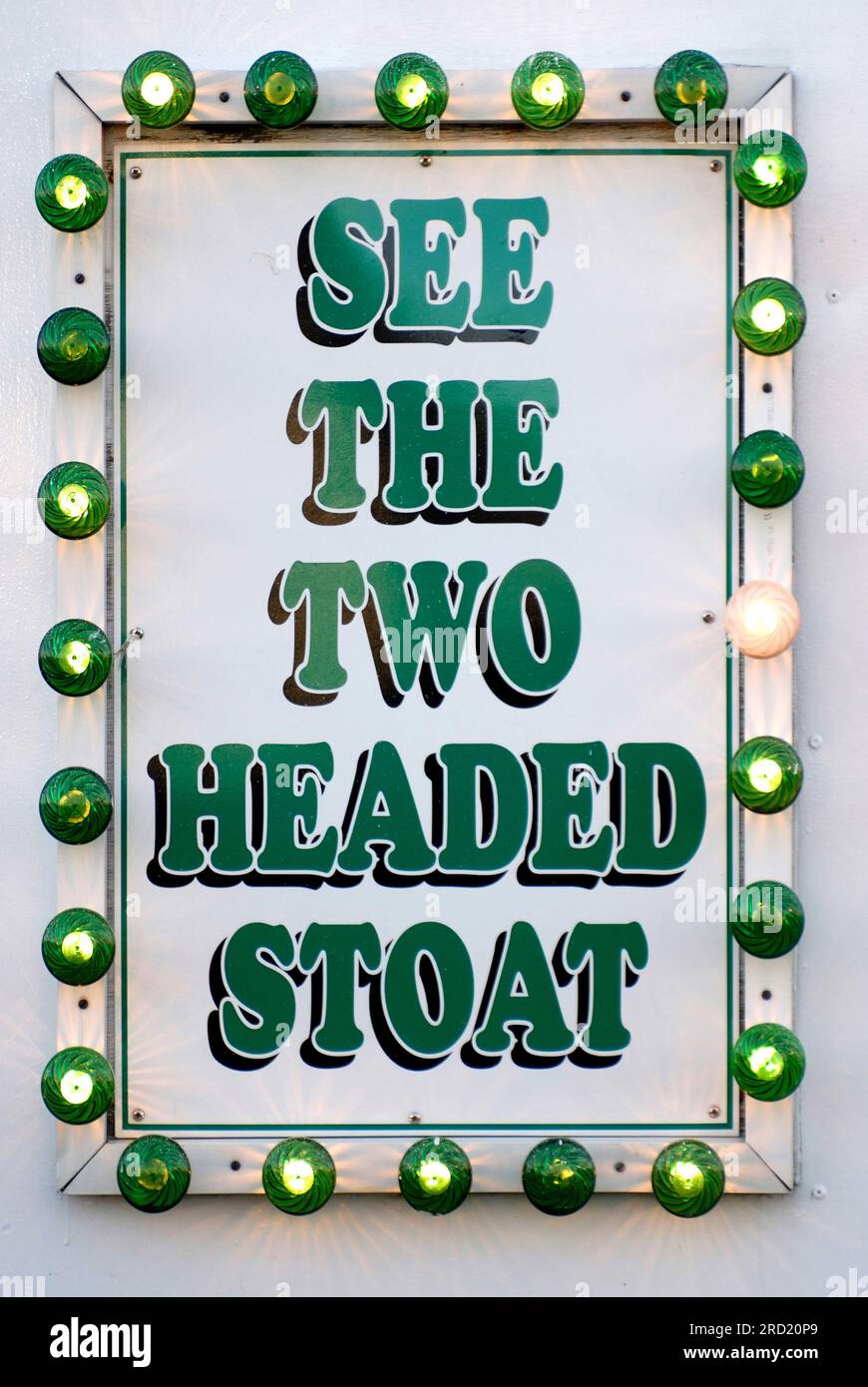 See the two headed stoat, Freak show sign at The Hoppings funfair ...