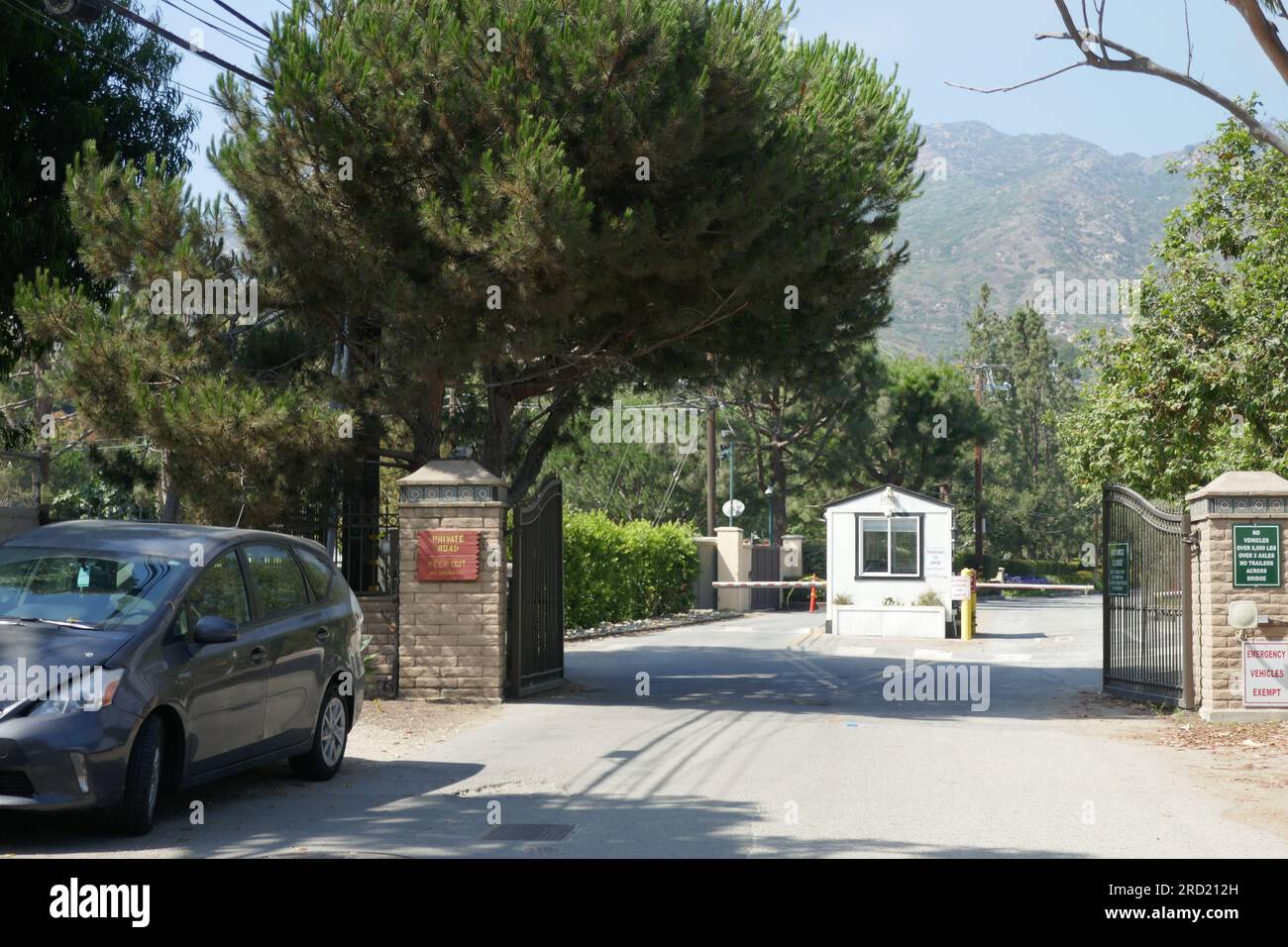 Malibu, California, USA 16th July 2023 Security Gate Entrance to Former ...