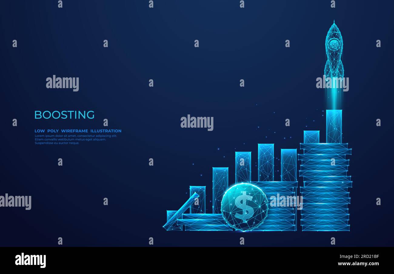 Digital Rocket, coins, and graph chart. Abstract growing diagrams Stock ...