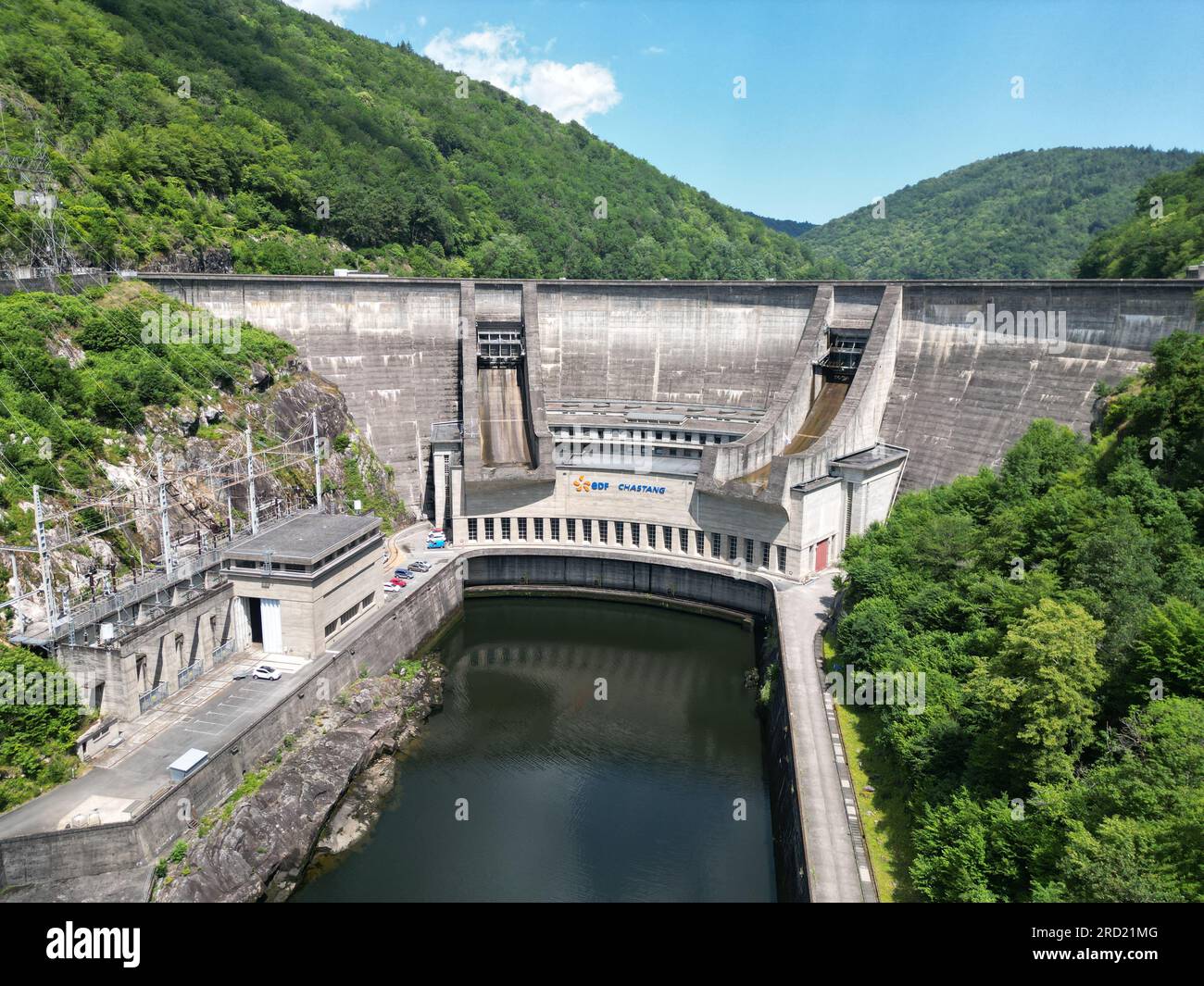 Barrage Du Chastang hydro-electric dam EDF France drone,aerial Stock ... Barrage Du Chastang hydro-electric dam EDF France drone,aerial Stock ...