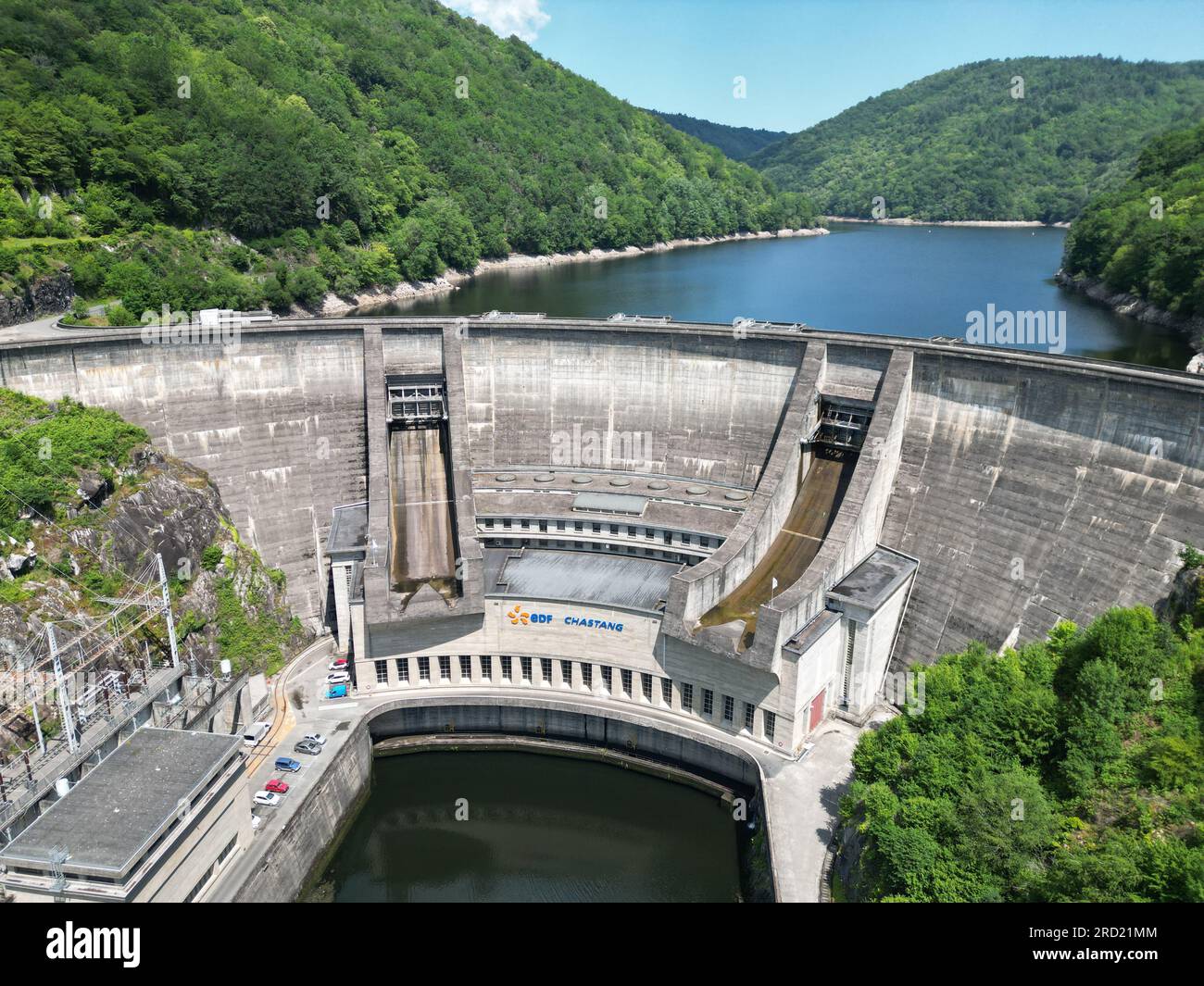 Barrage Du Chastang hydro-electric dam EDF France drone,aerial Stock ... Barrage Du Chastang hydro-electric dam EDF France drone,aerial Stock ...