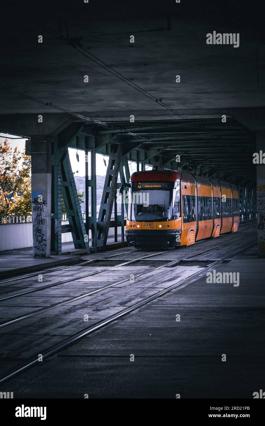 Warsaw tram crossing bridge Stock Photo - Alamy