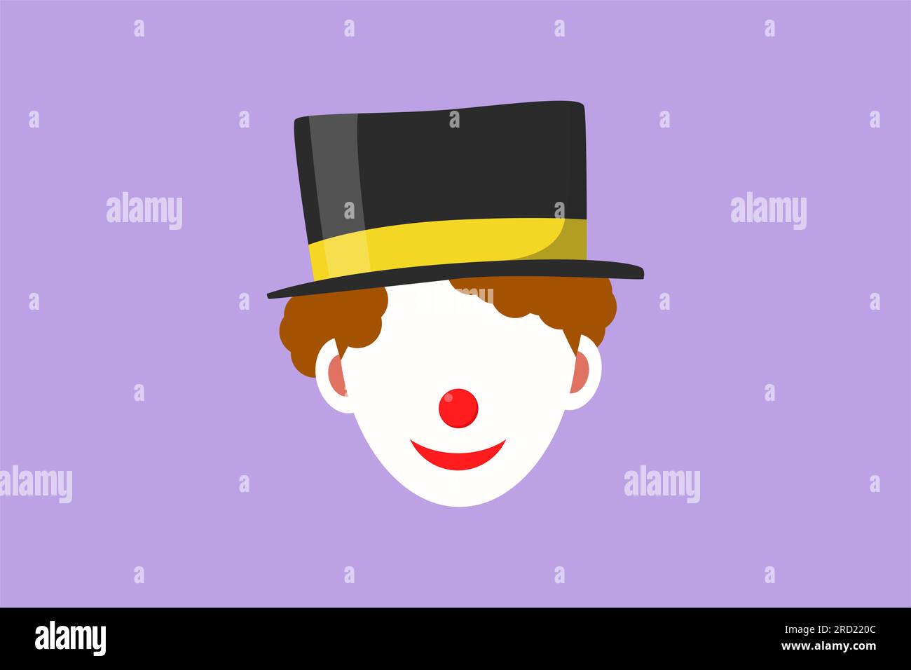 Graphic flat design drawing the face of male clown wearing circus hat ...