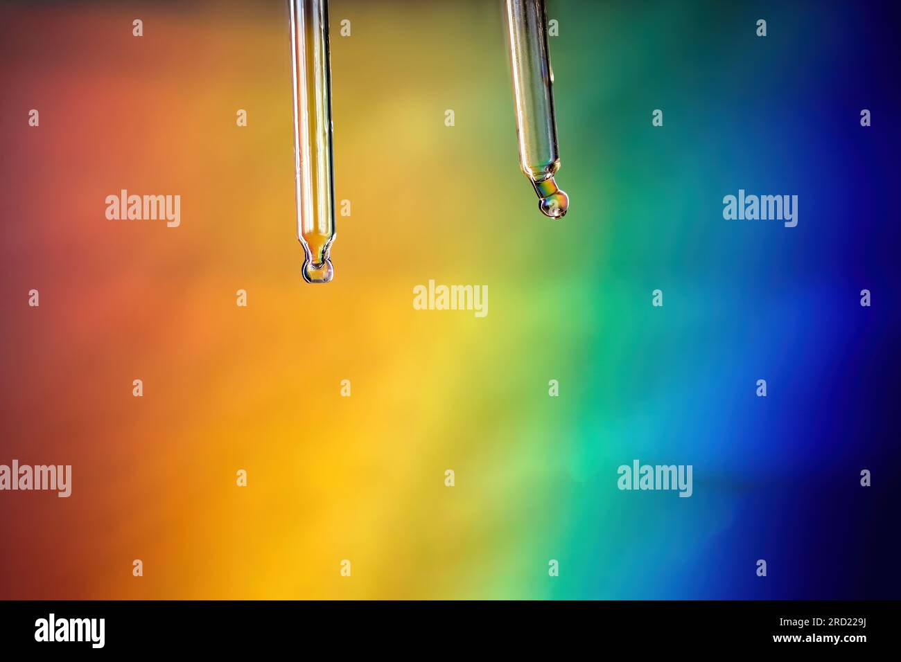 Levitating Glass dropper on a prism rainbow background. Futuristic ...