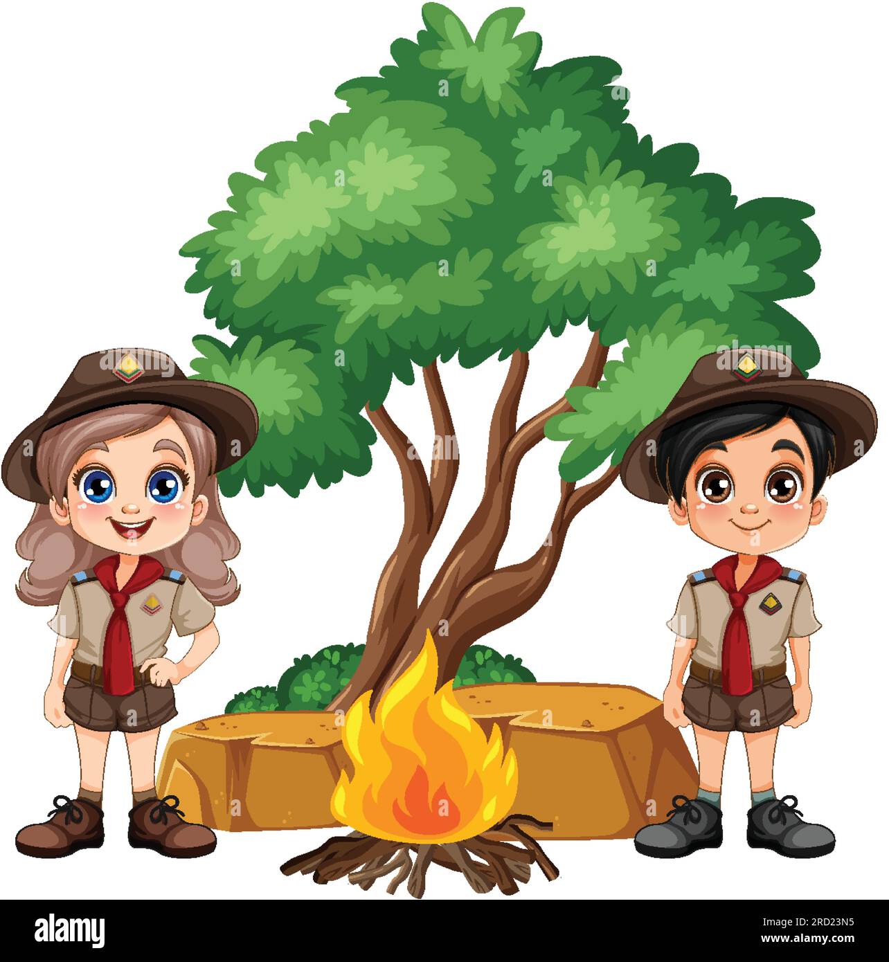 Camping Kid Cartoon Character with Campfire illustration Stock Vector ...