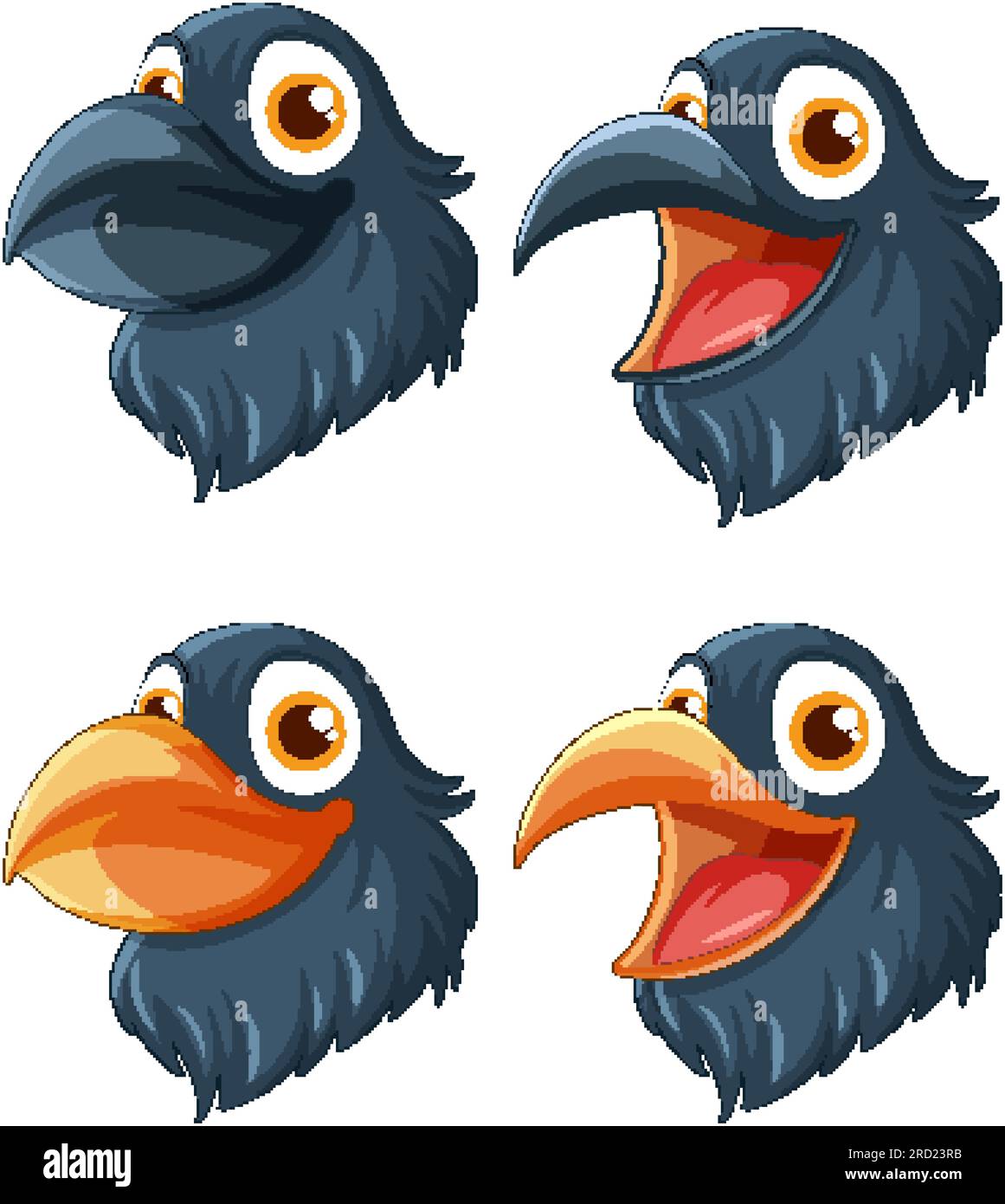 A vector cartoon illustration of a Raven head with different emotions ...