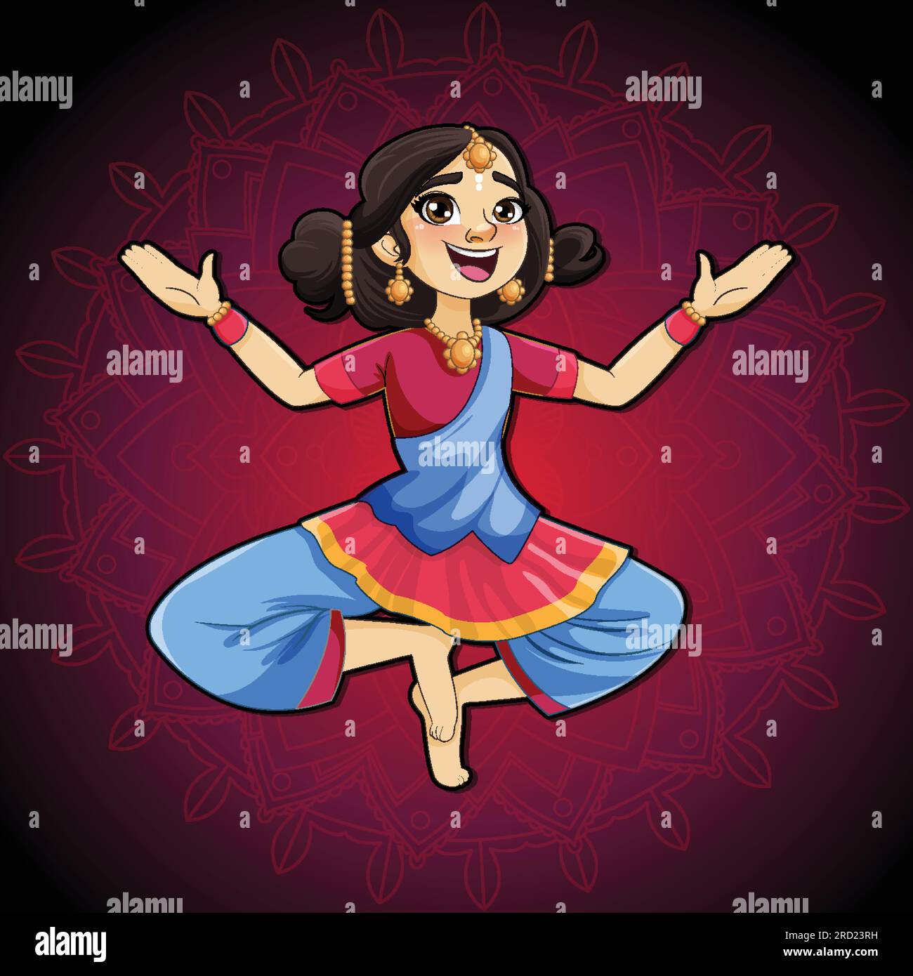 Indian cartoon characters in traditional cultural outfit with mandala ...
