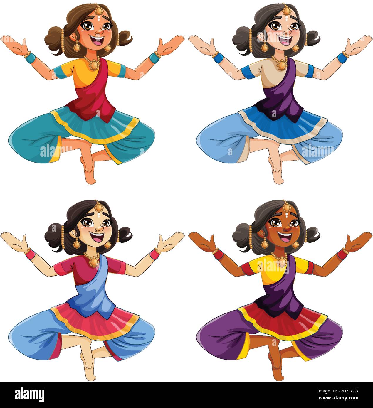 Indian cartoon characters in traditional cultural outfit set ...