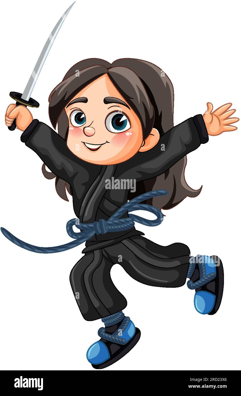 Asian female ninja cartoon character illustration Stock Vector Image ...