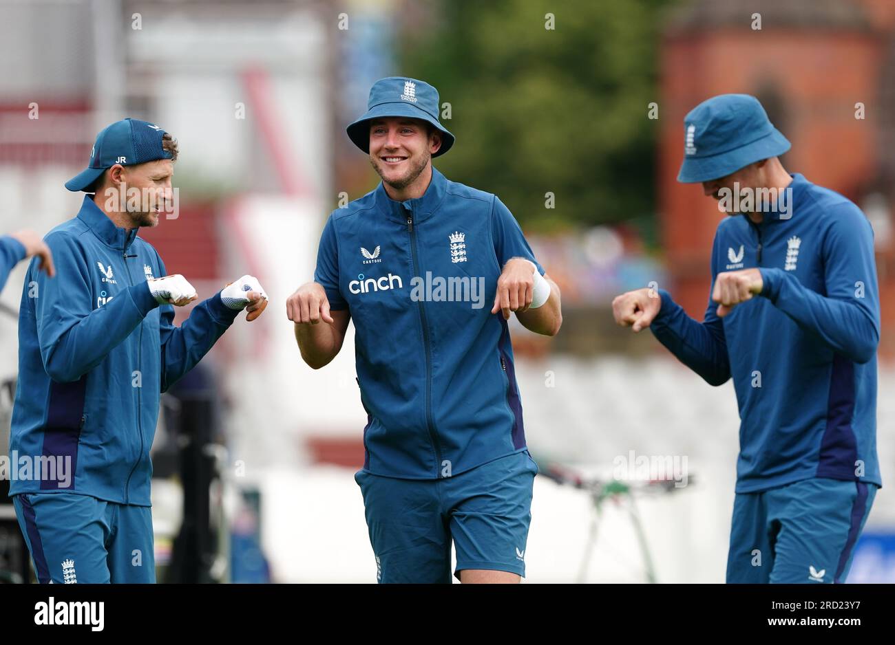 England's Joe Root, Stuart Broad and James Anderson (left-right) during ...