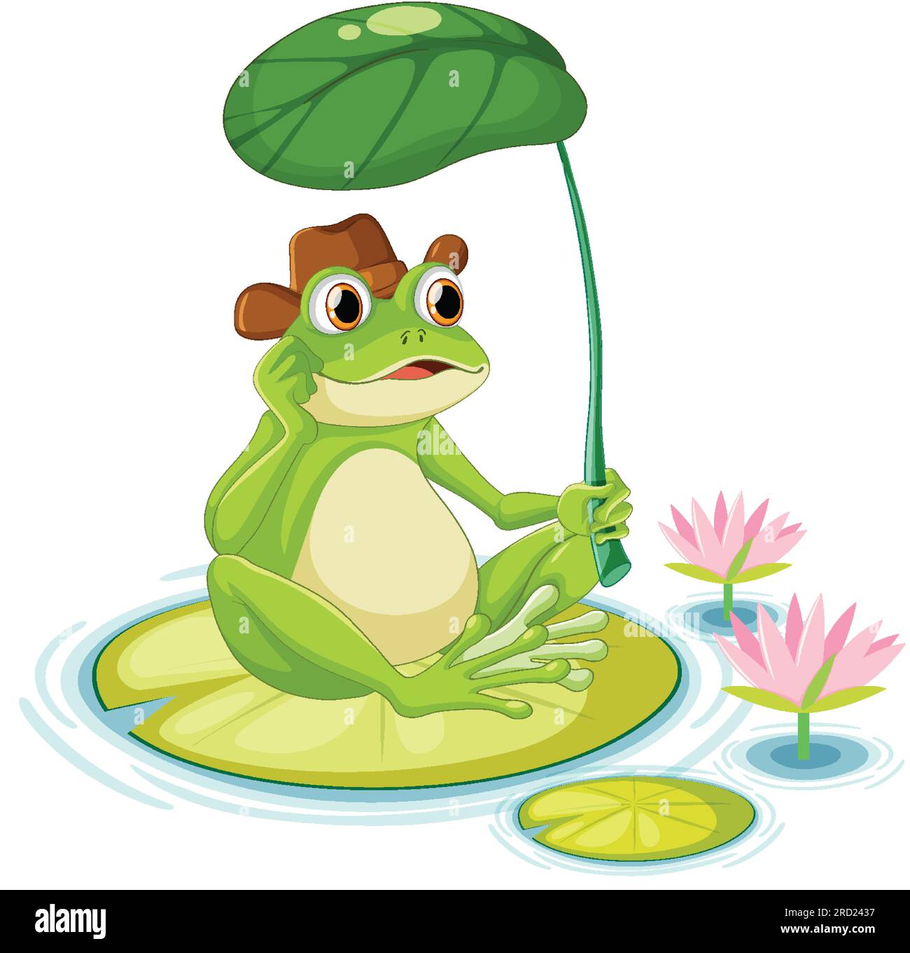 Green Frog Cartoon Character Holding Leaf Umbrella illustration Stock ...