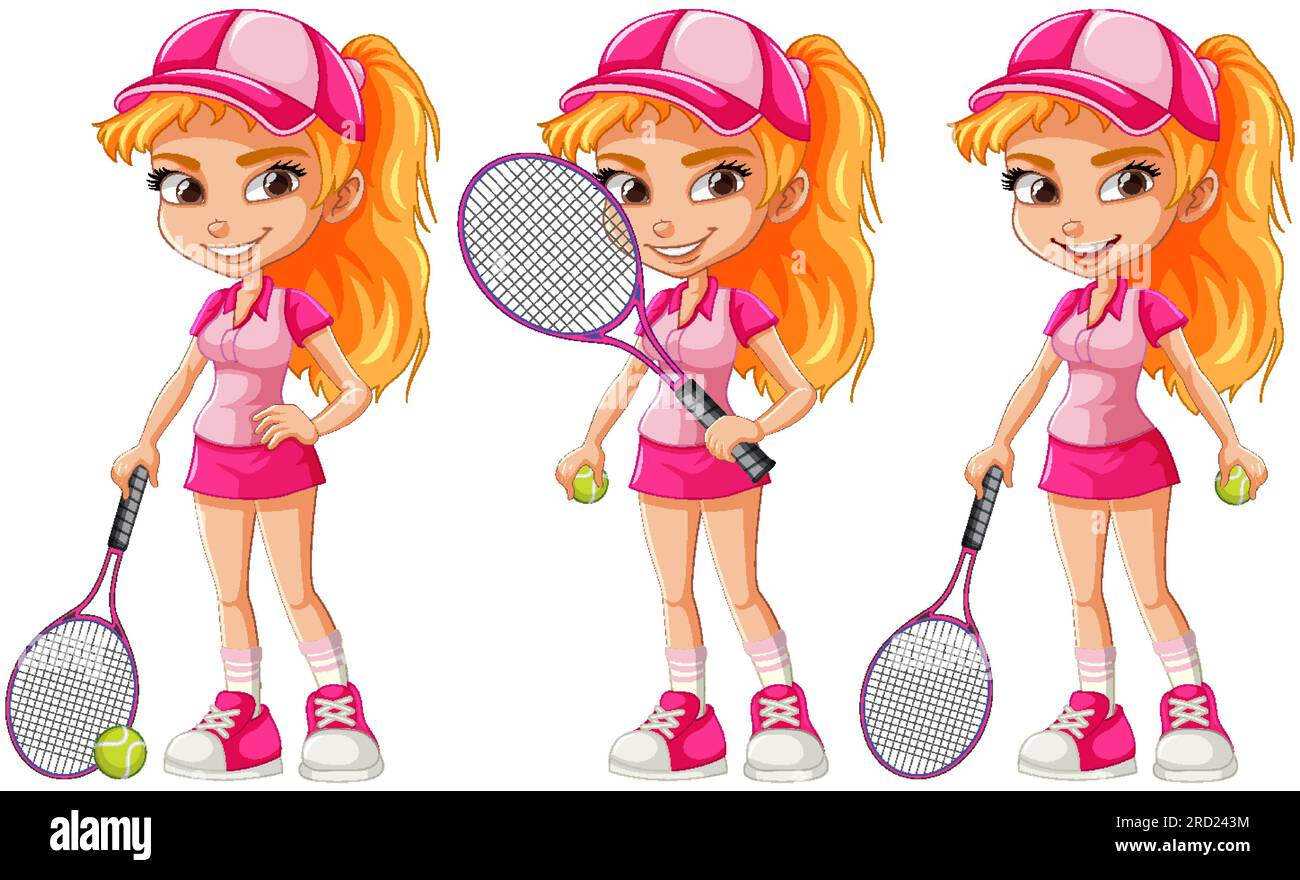 Beautiful female tennis player cartoon character illustration Stock ...