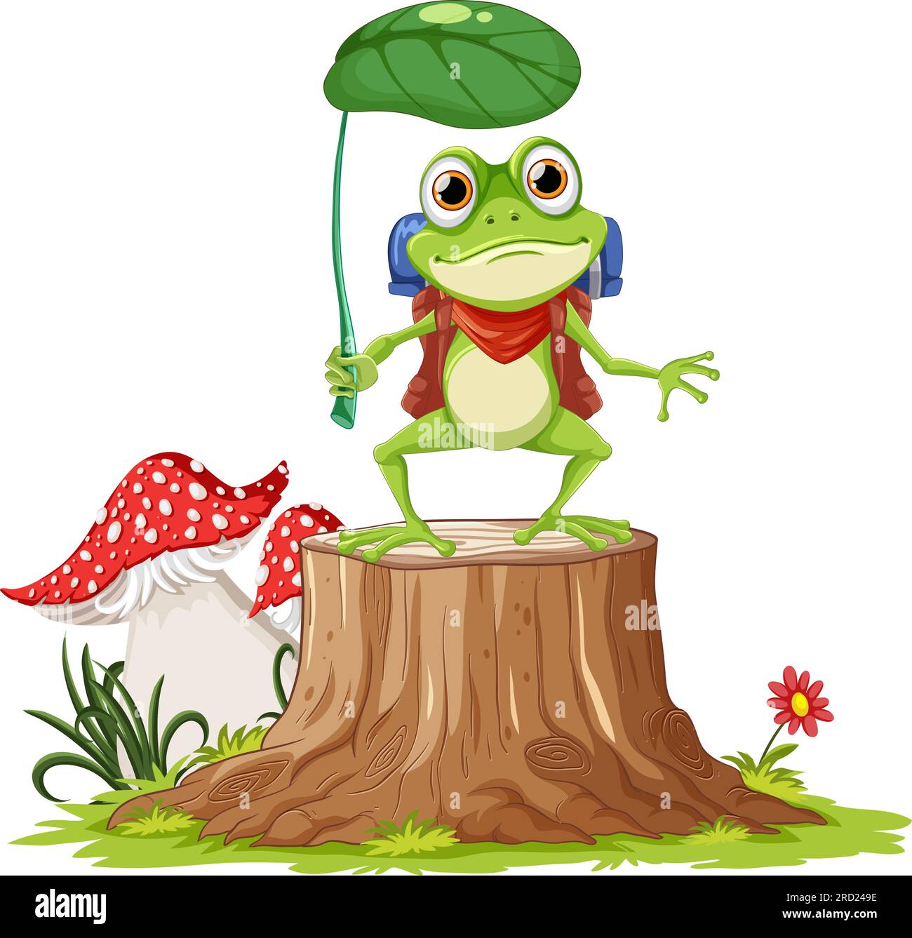 Green Frog Cartoon Character Holding Leaf Umbrella illustration Stock ...
