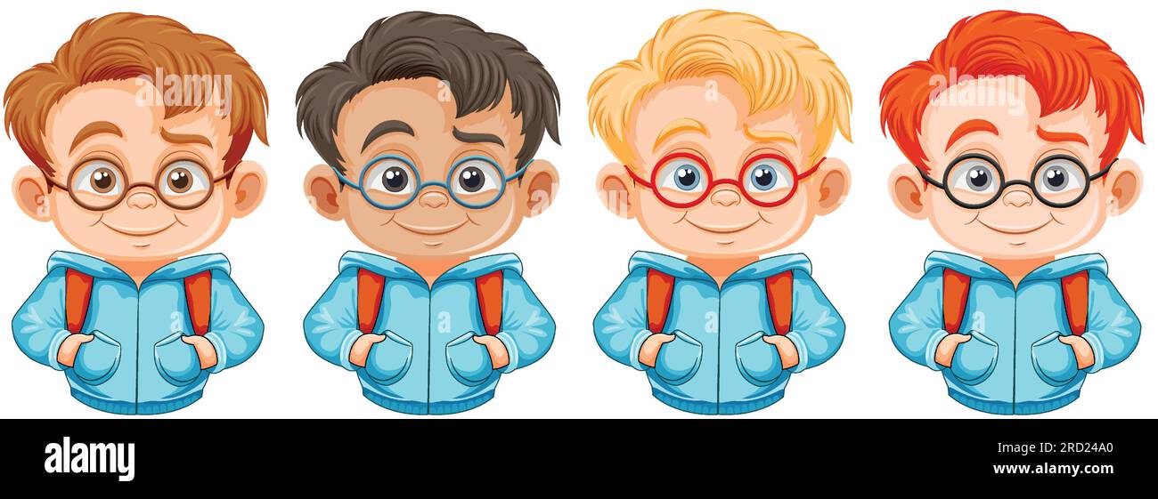 Set of nerdy boy cartoon character illustration Stock Vector Image ...