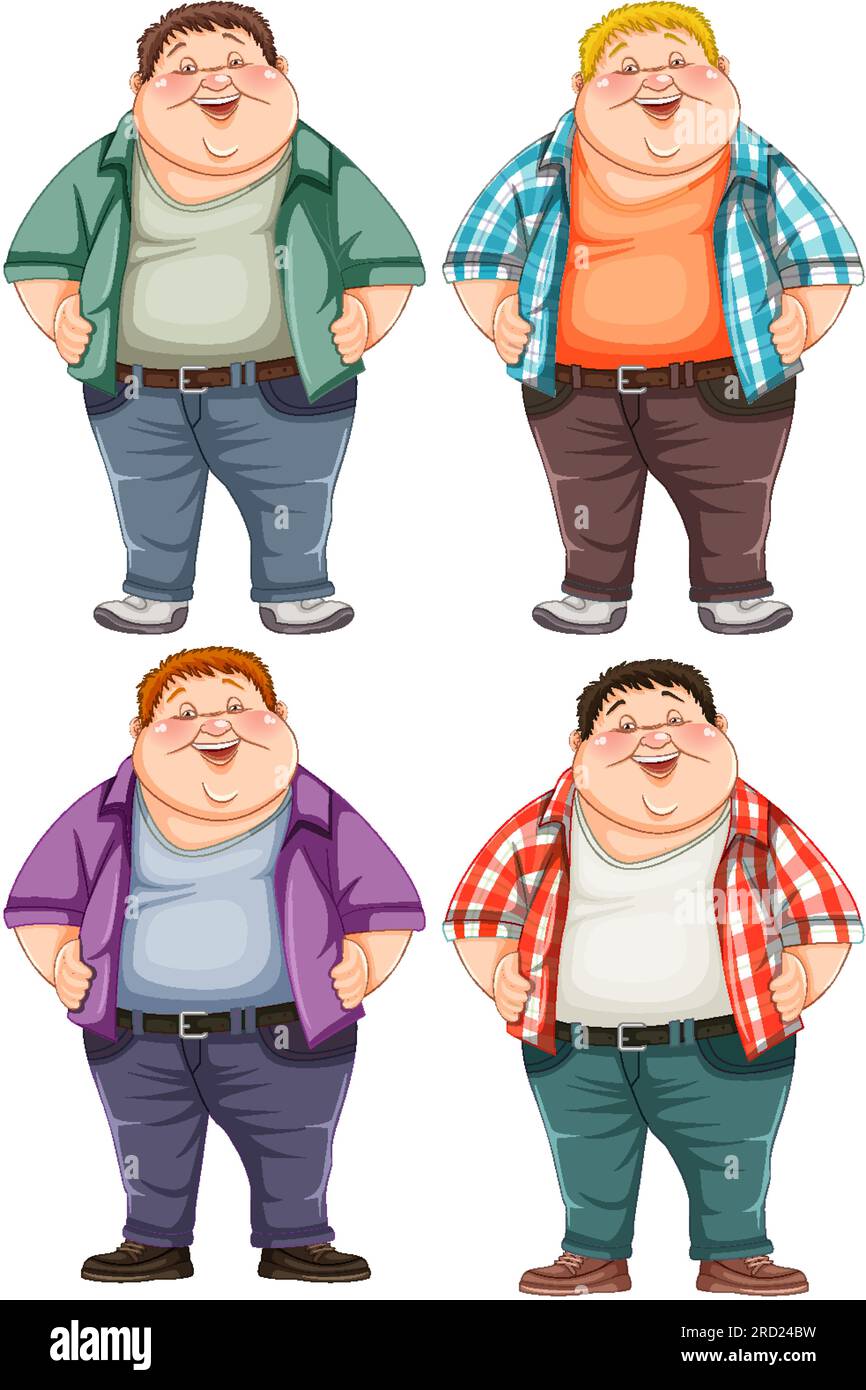Set of overweight male cartoon character illustration Stock Vector ...