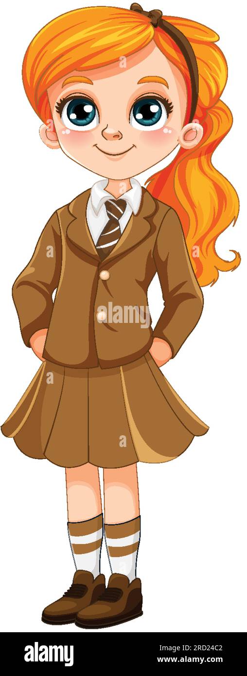 Girl in Student Uniform Cartoon illustration Stock Vector Image & Art ...