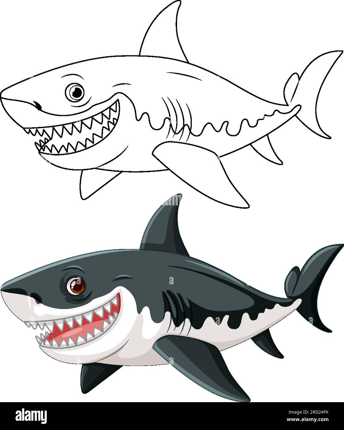 A cartoon illustration of a great white shark with big teeth smiling and swimming illustration Stock Vector Image Art Alamy
