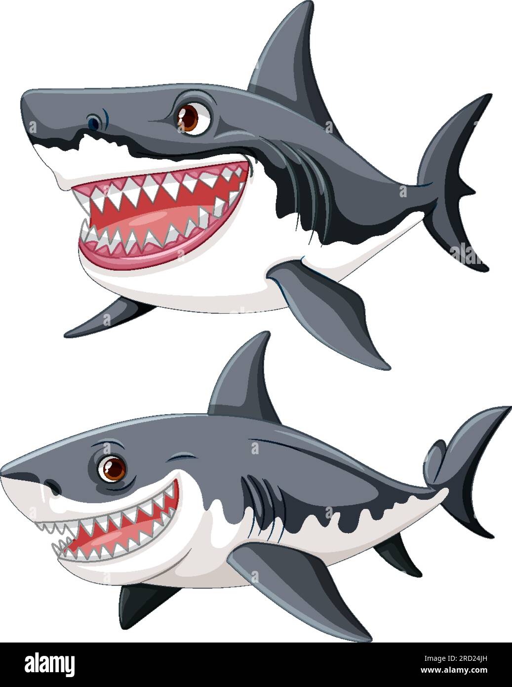 A cartoon illustration of a great white shark with big teeth swimming ...