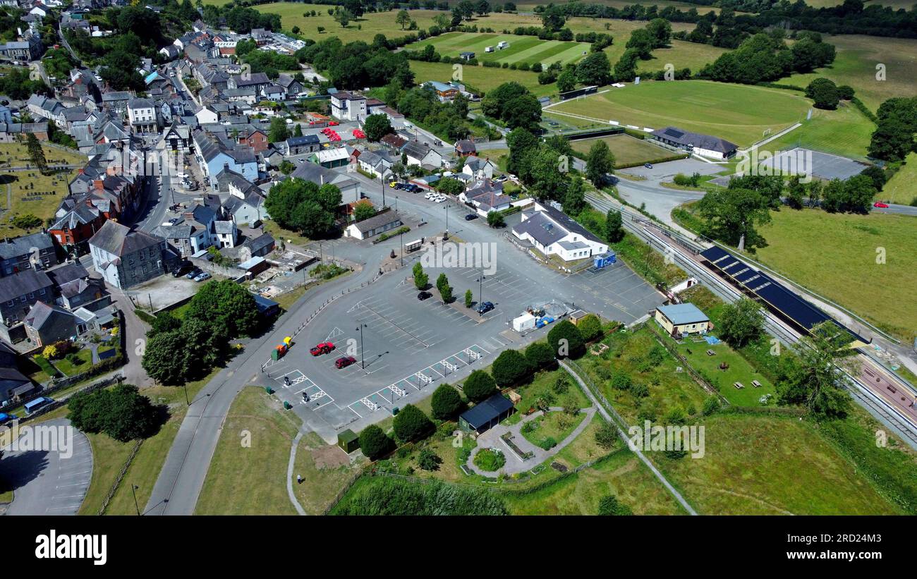 Drone photo of the town of Corwen and the newly built Corwen Railway ...