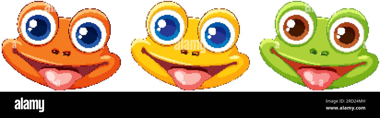 Set of happy frog face cartoon illustration Stock Vector Image & Art ...