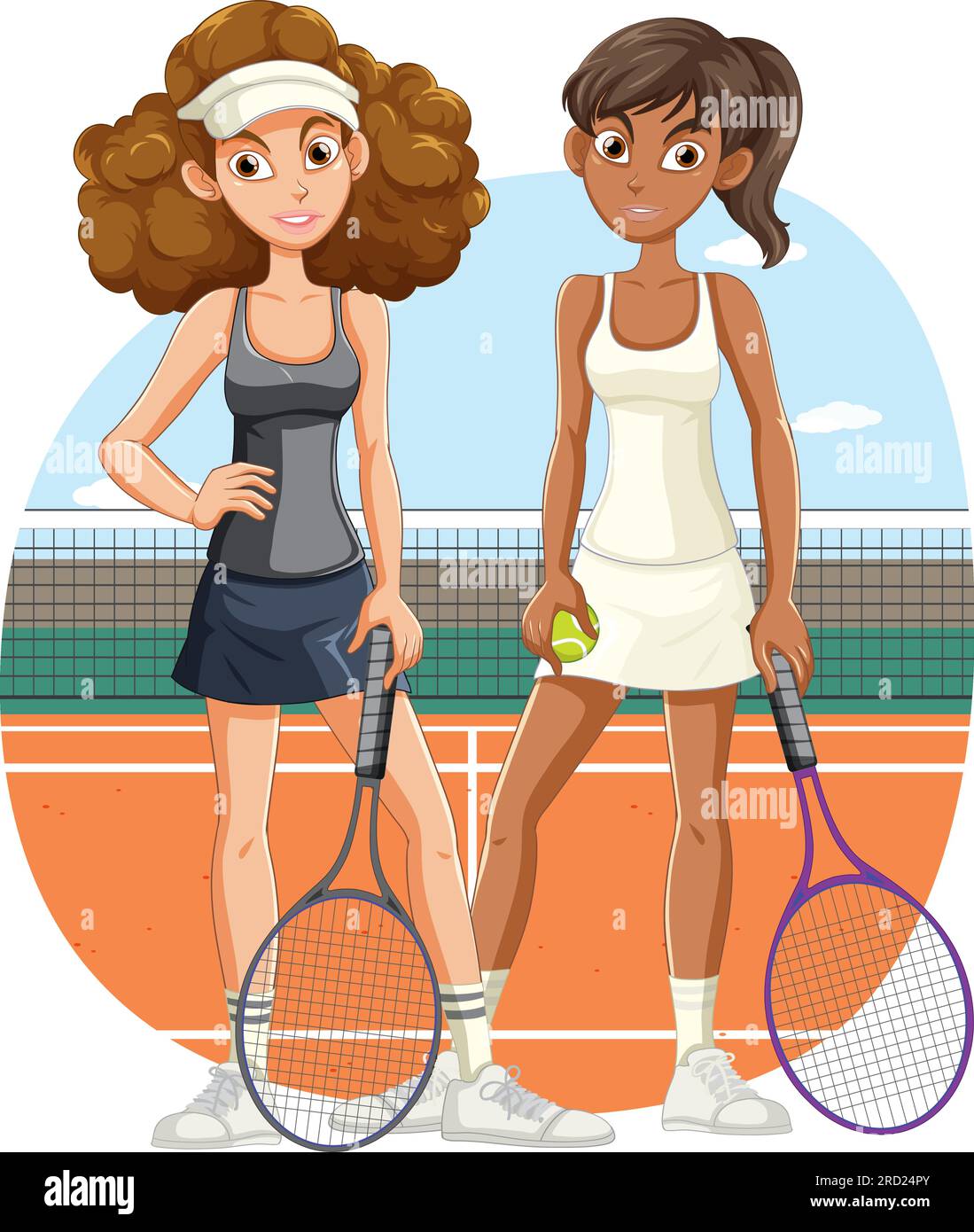 Two Women Tennis Players in Court illustration Stock Vector Image & Art ...