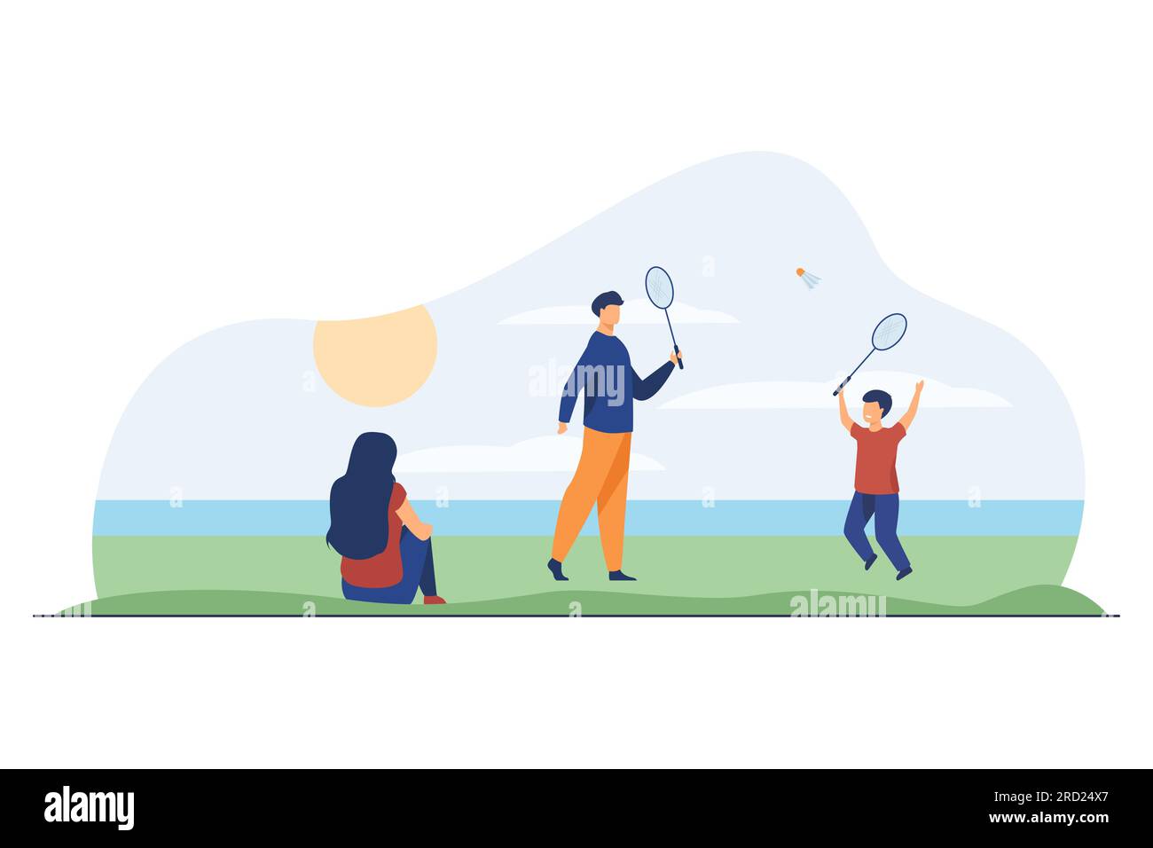 Happy father playing badminton with son Stock Vector Image & Art - Alamy