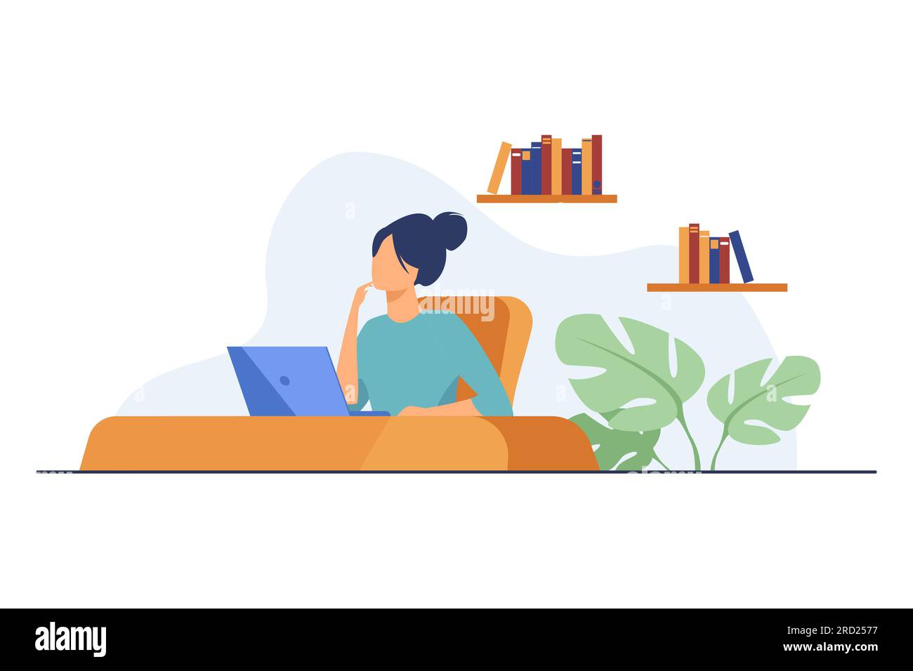 Woman laptop home thinking Stock Vector Images - Alamy