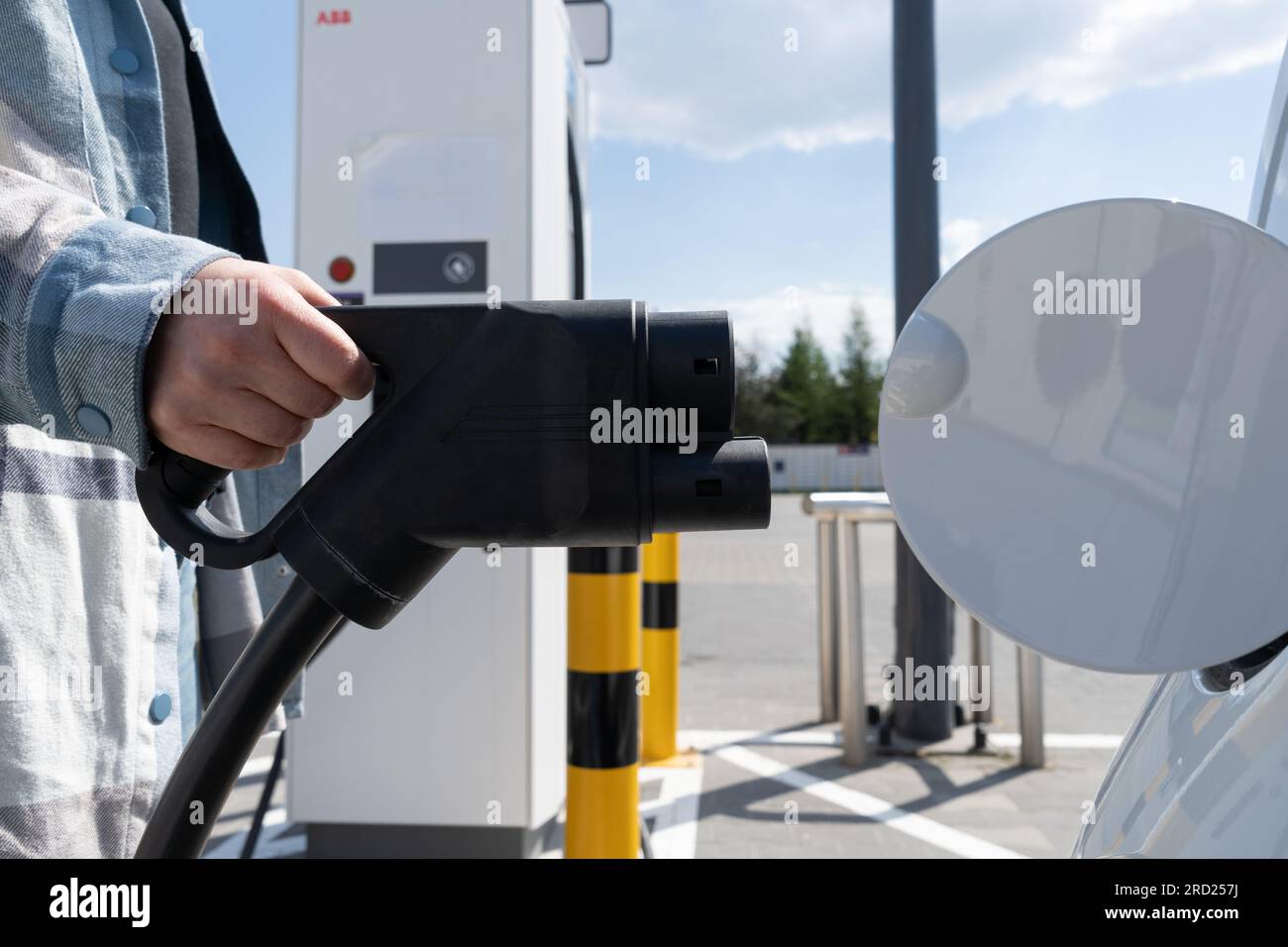 Woman Holding Ccs Socket Type 2 Fast Combined Charging System Combo 2 Connector Plug For