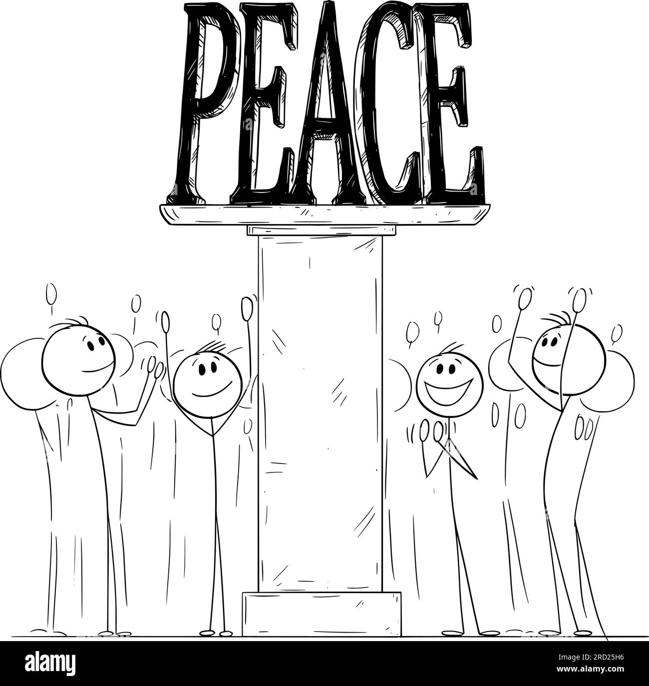 Crowd Celebrating Peace , Vector Cartoon Stick Figure Illustration ...