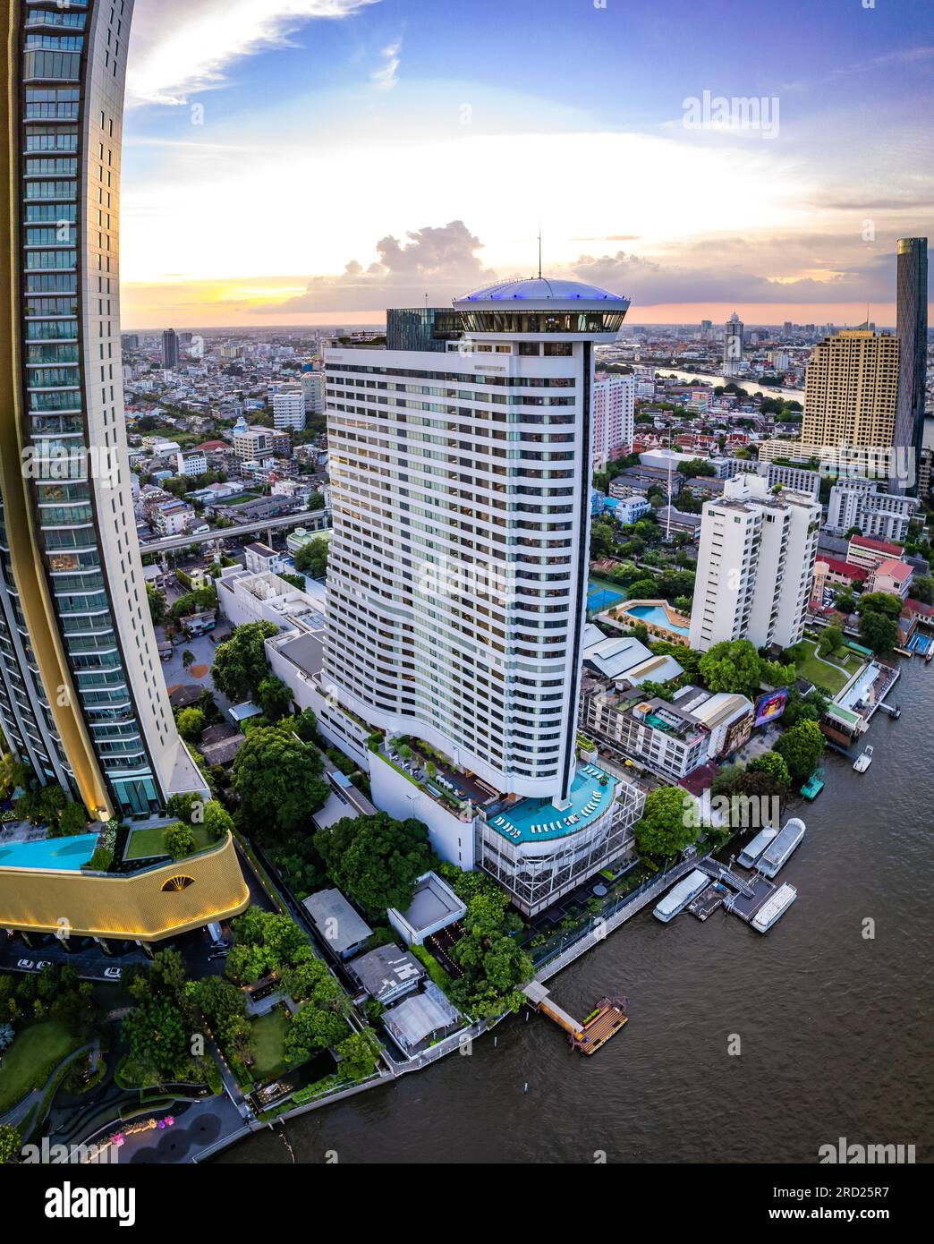 Aerial view of Khlong San and Chao Phraya river in Bangkok, Thailand ...