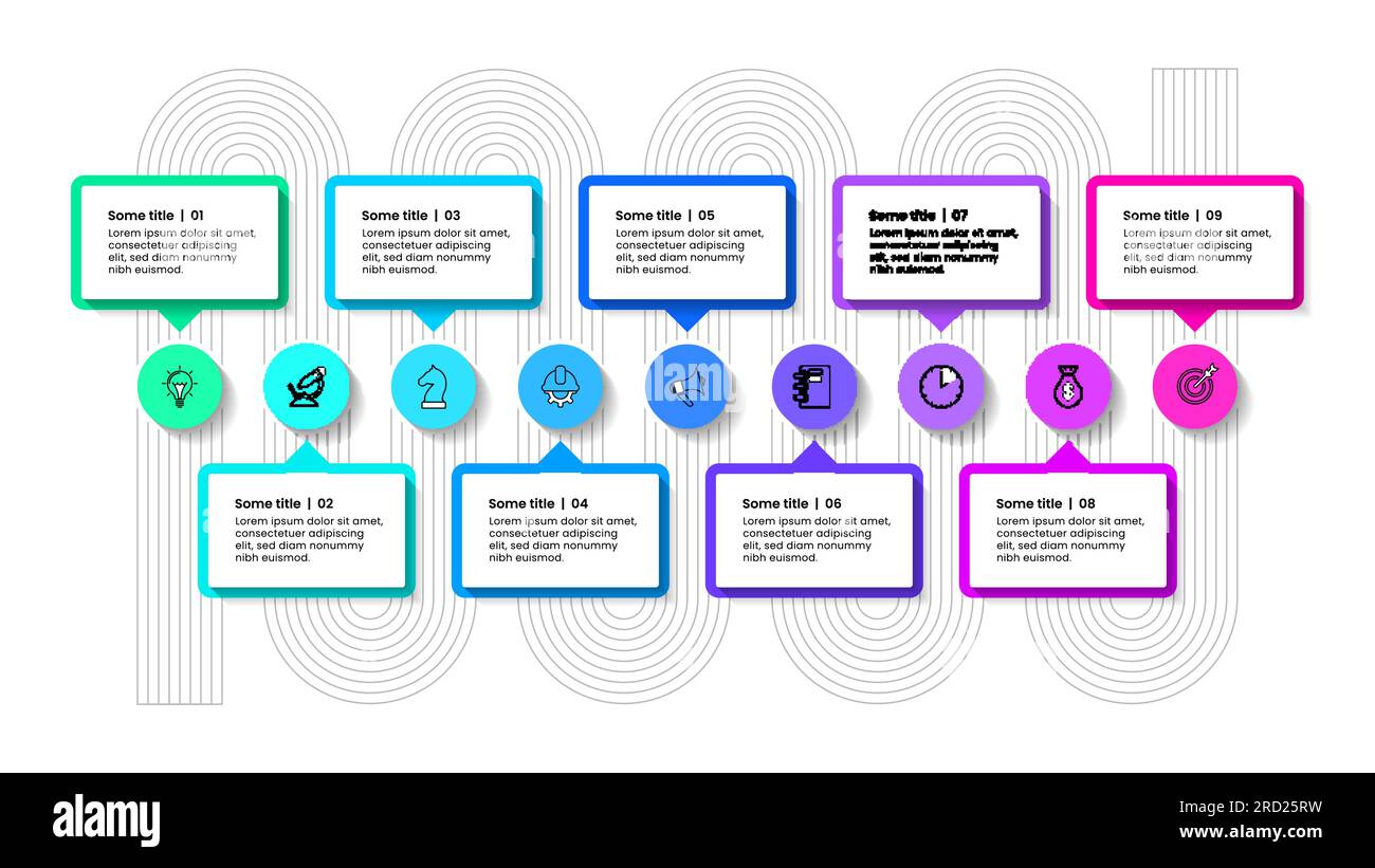 Infographic template with icons and 9 options or steps. Abstract ...